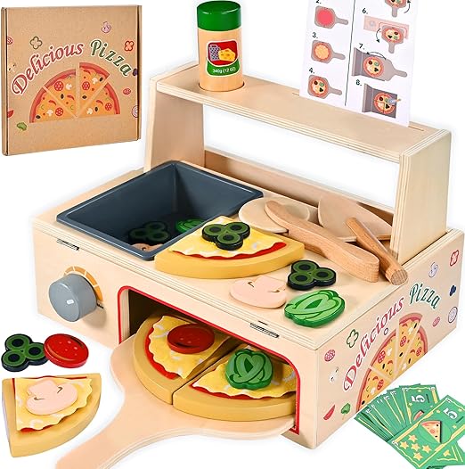 Amazon.com: Wooderma 50 PCS Wooden Pizza Toy, Montessori Pretend Play ...
