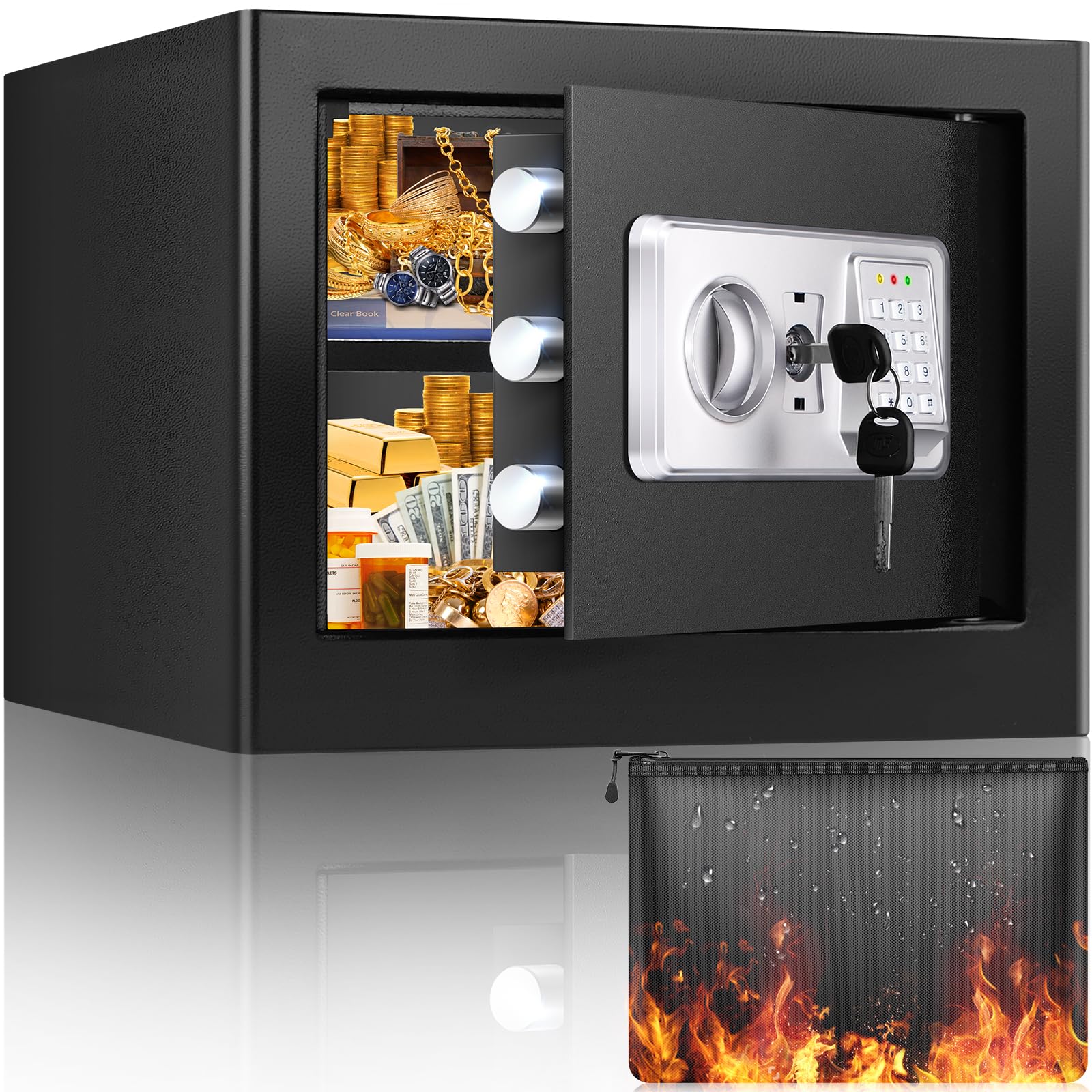 Mejasg 25L Fireproof Safe for Home with Fireproof Money Bag and ...