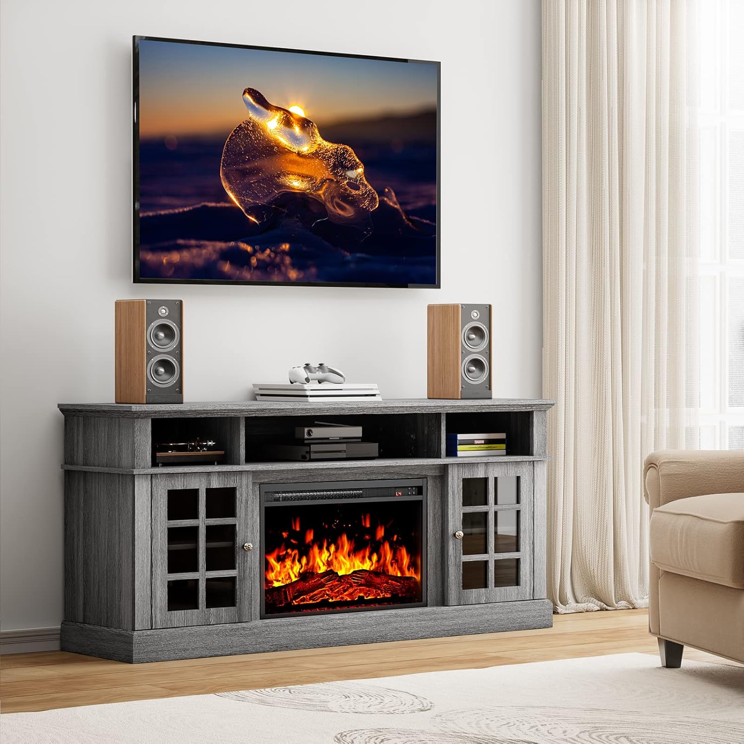 Amazon.com: Pipishell Electric Fireplace TV Stand for up to 70 inch TVs ...
