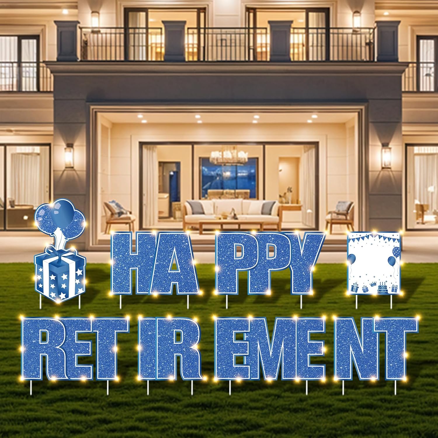 Amazon.com : Happy Retirement Yard Sign with LED Lights Blue Retirement ...