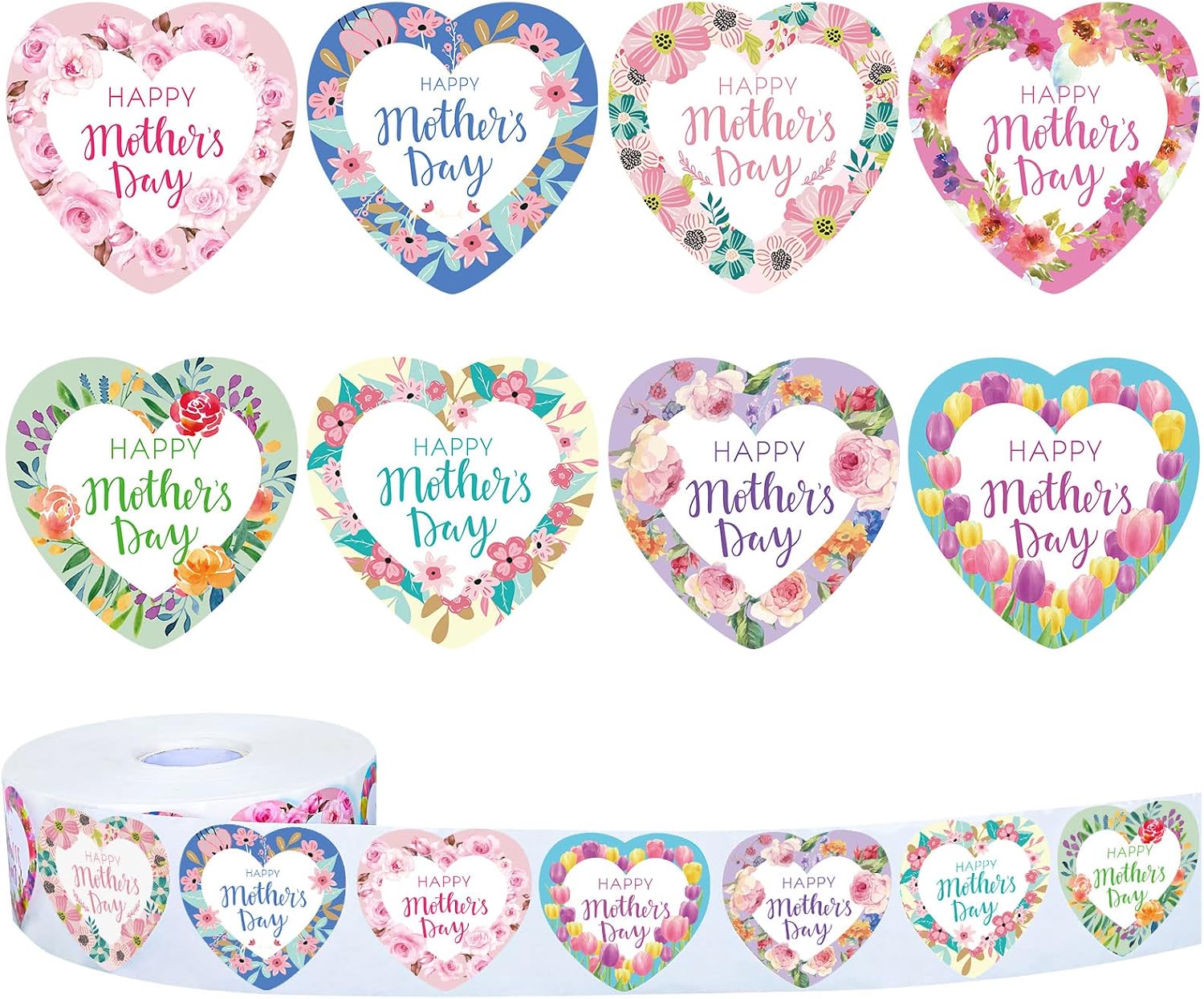 Amazon.com: Whaline 1000Pcs Mother's Day Stickers Roll 1.5 Inch Heart ...
