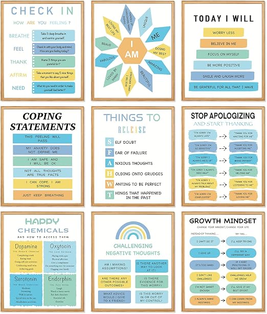 Amazon.com: 9 Pcs Mental Health Posters Therapy Offices Decor, SIMSIMY ...
