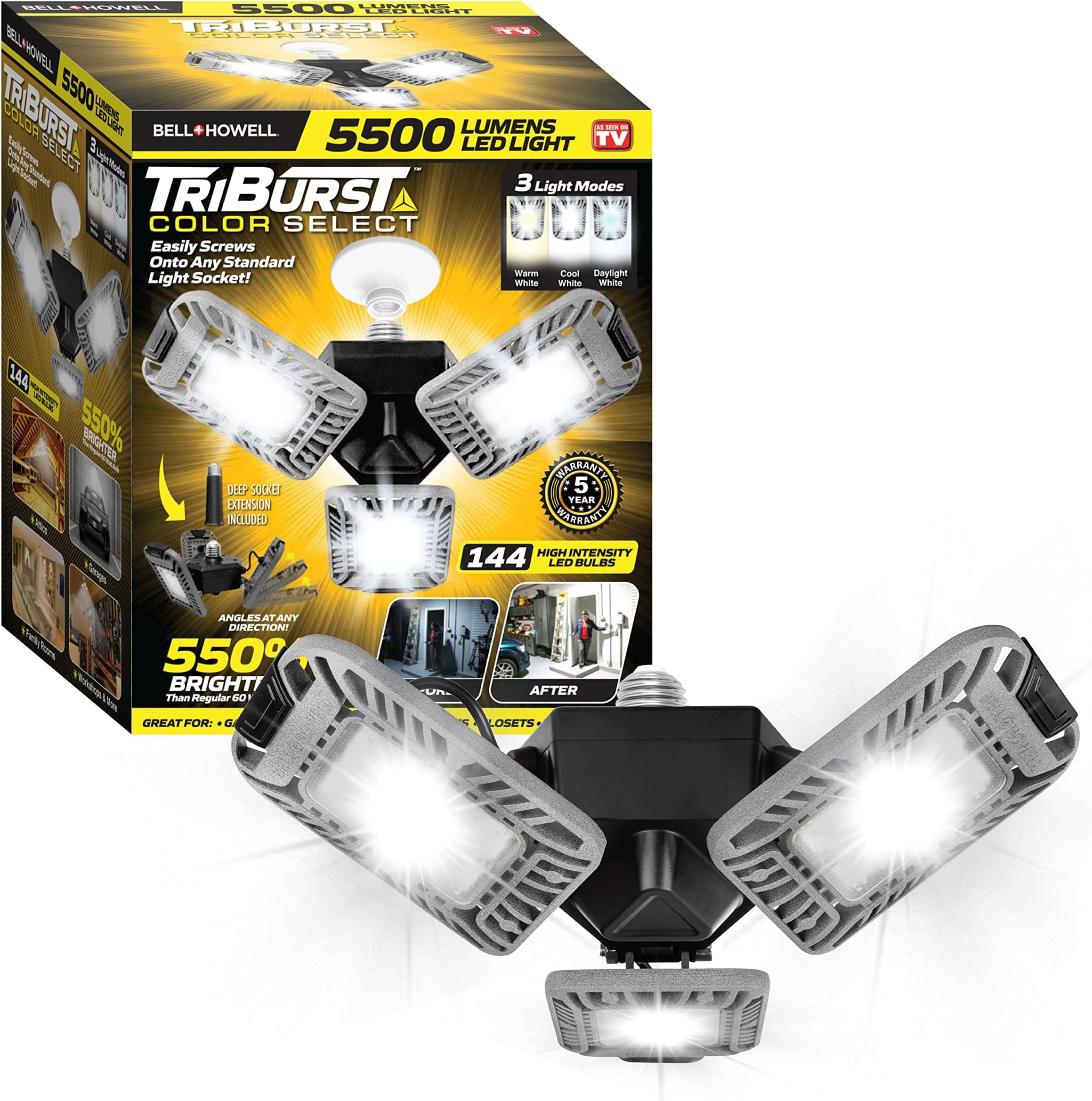 Bell+Howell Triburst Color Select LED Garage Light, 5500 Lumen 3000k ...