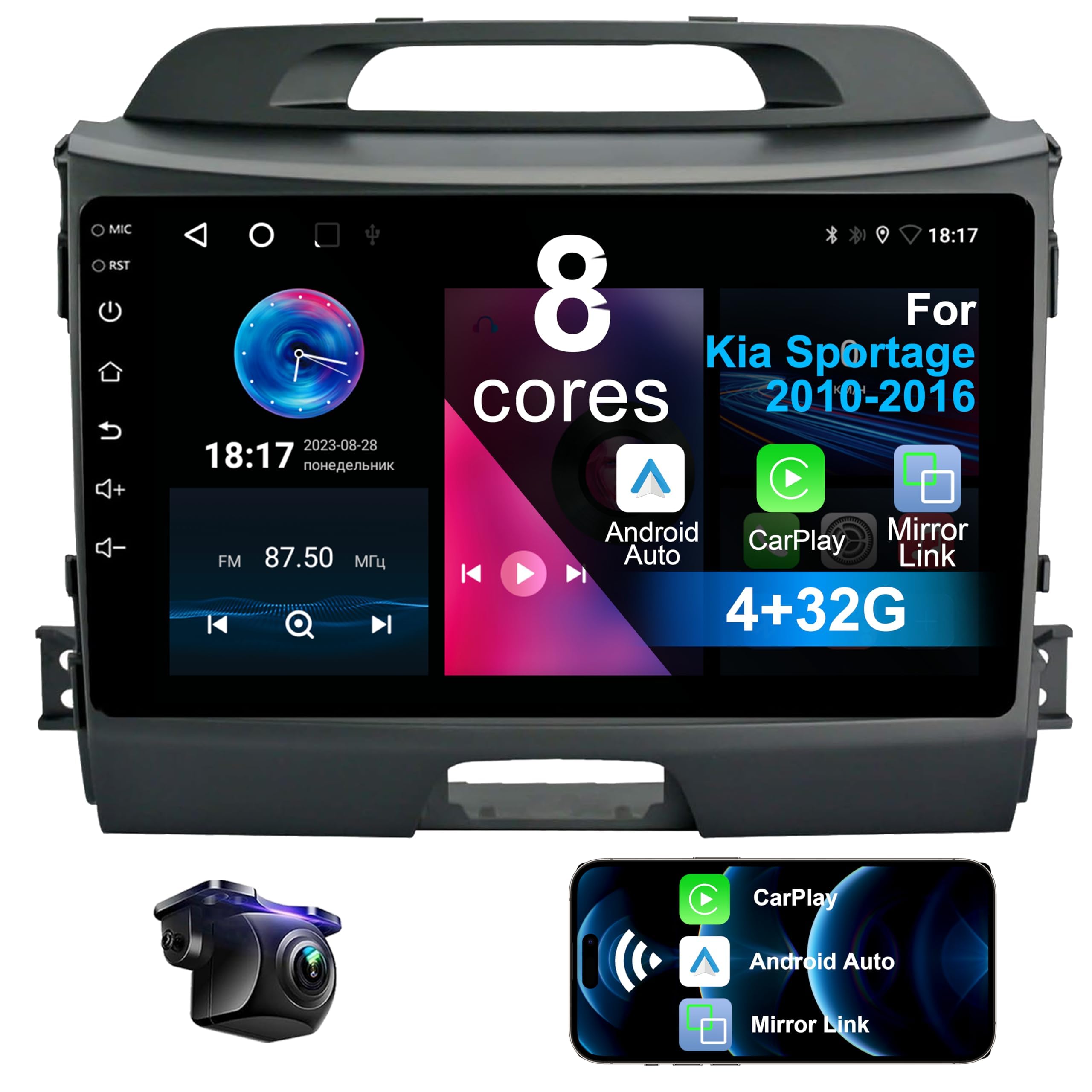 Amazon.com: Car Stereo for Kia Sportage 2010-2016 4+32G 8 Core with Wireless CarPlay Android ...