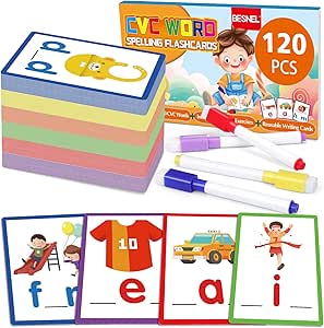 Amazon.com: BESNEL Short Vowel Spelling Flashcards, CVC Word Games ...