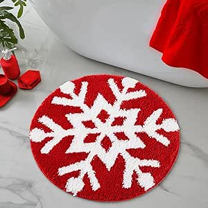 Amazon.com: Estmy Red Snowflake Joy Christmas Round Bathroom Rugs 2ft ...