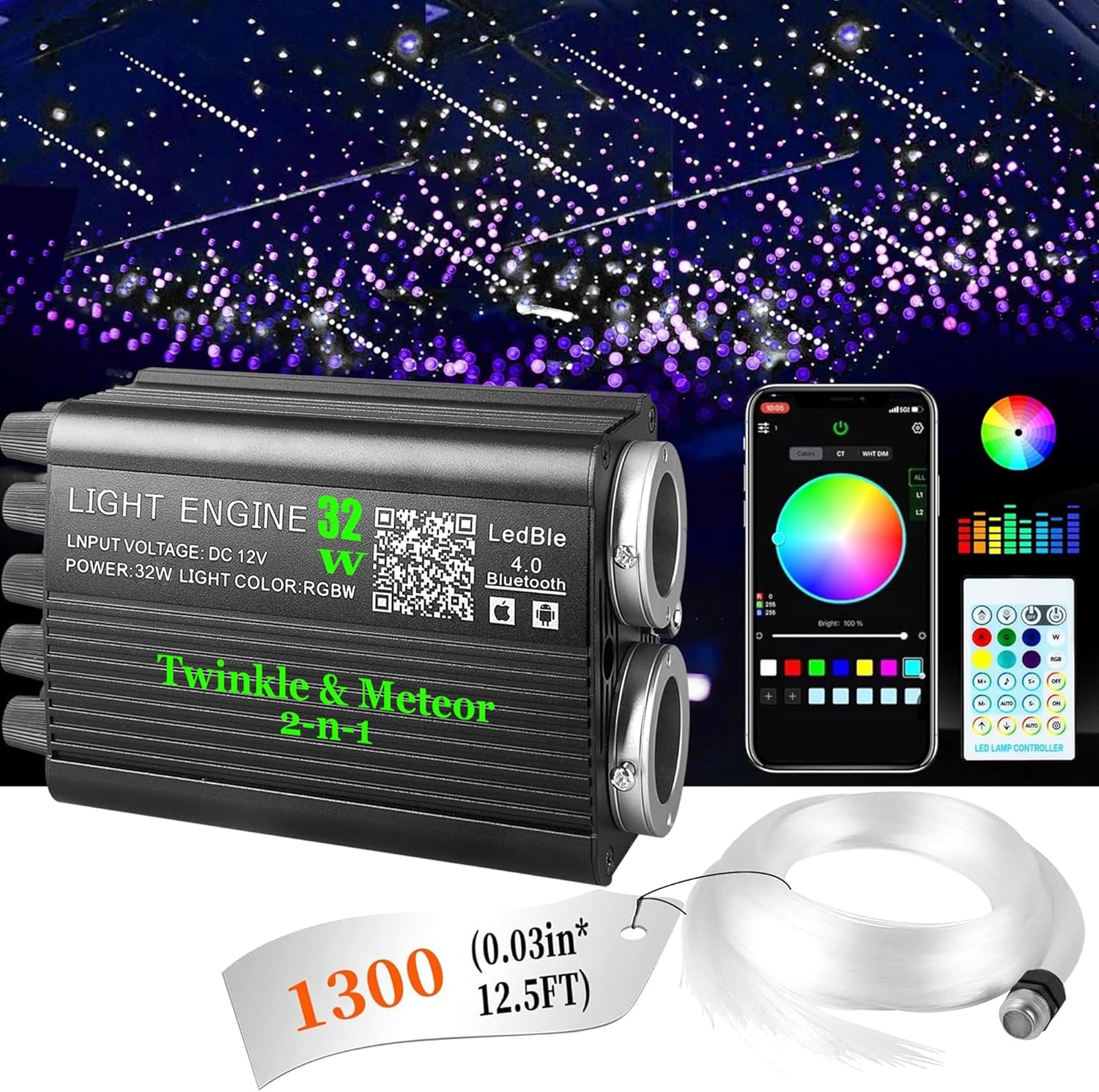 Amazon.com: 1300-Star Starlight Headliner Kit for Cars/Trucks – 32W ...