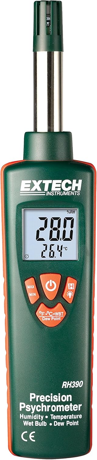 Extech RH390 Precision Psychrometer with Humidity, Temperature, Dew ...
