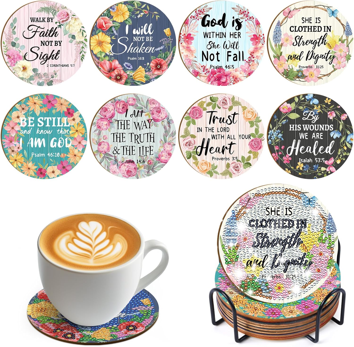 Amazon.com: Sitsink Christian Diamond Painting Coasters - 8 Pcs ...