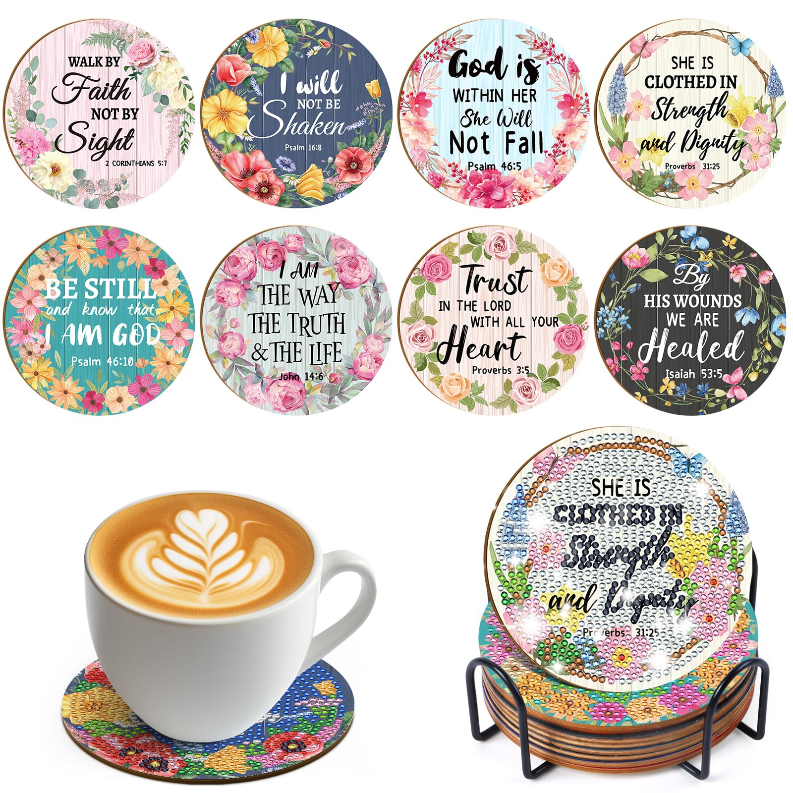 Amazon.com: Sitsink Christian Diamond Painting Coasters - 8 Pcs ...