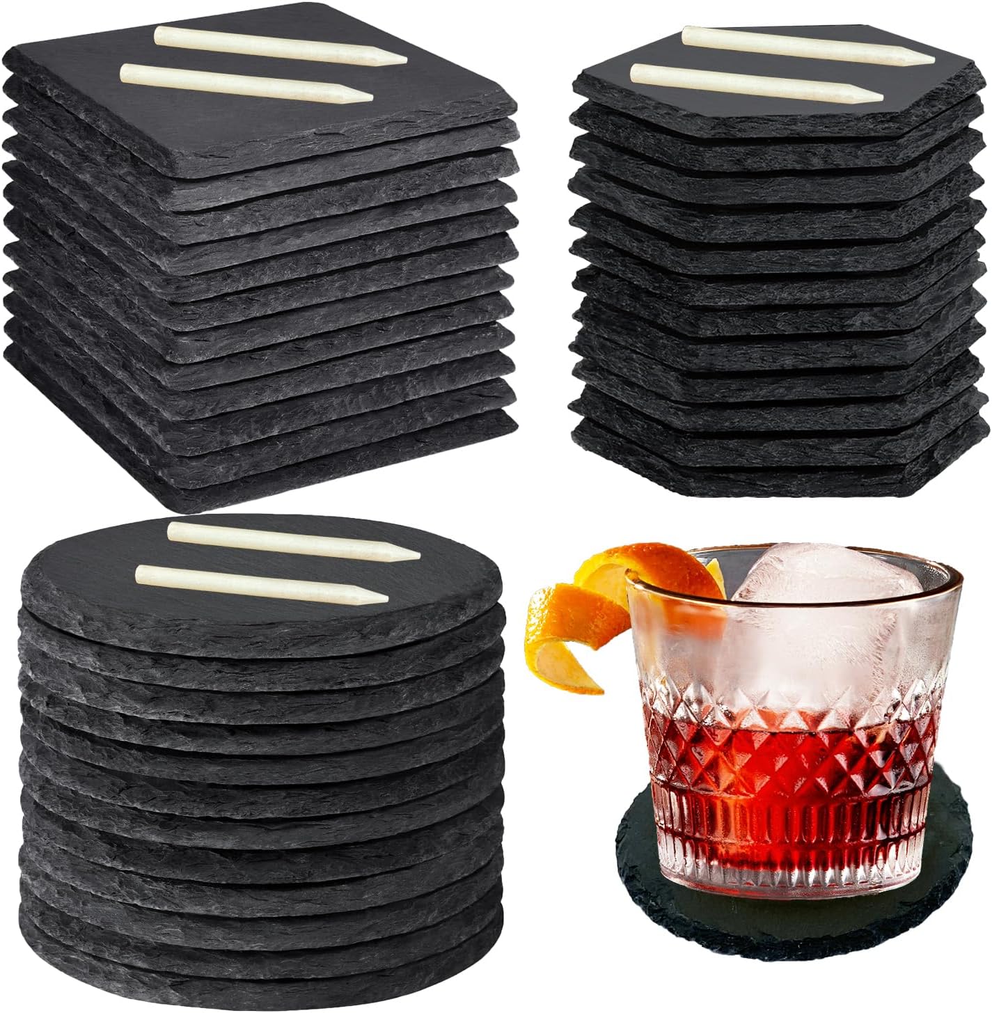 Amazon.com: 60 PCS Slate Coasters Bulk, MAPRIAL 4 Inch 20PCS Black ...