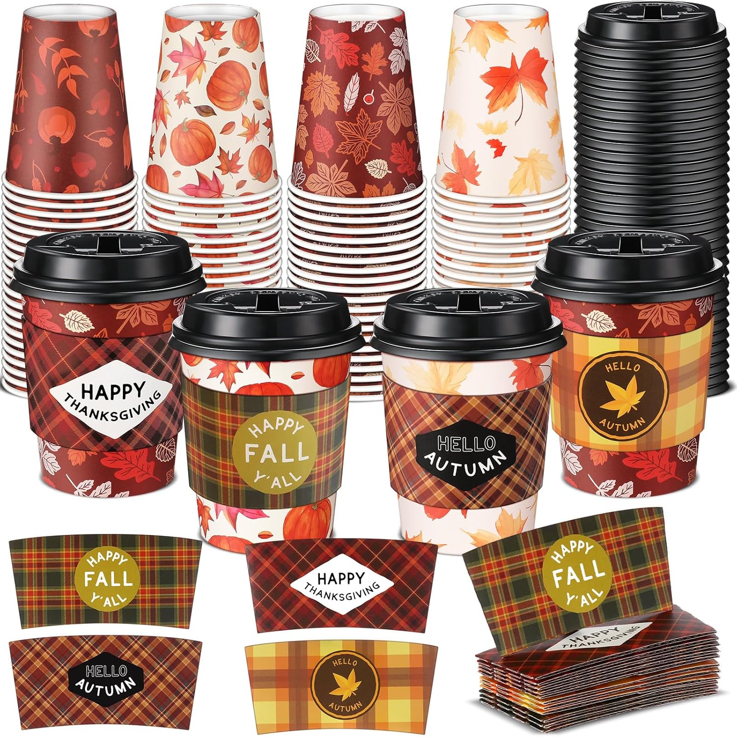Amazon.com: Lallisa 100 Pack Fall Disposable Coffee Cups 12 oz ...