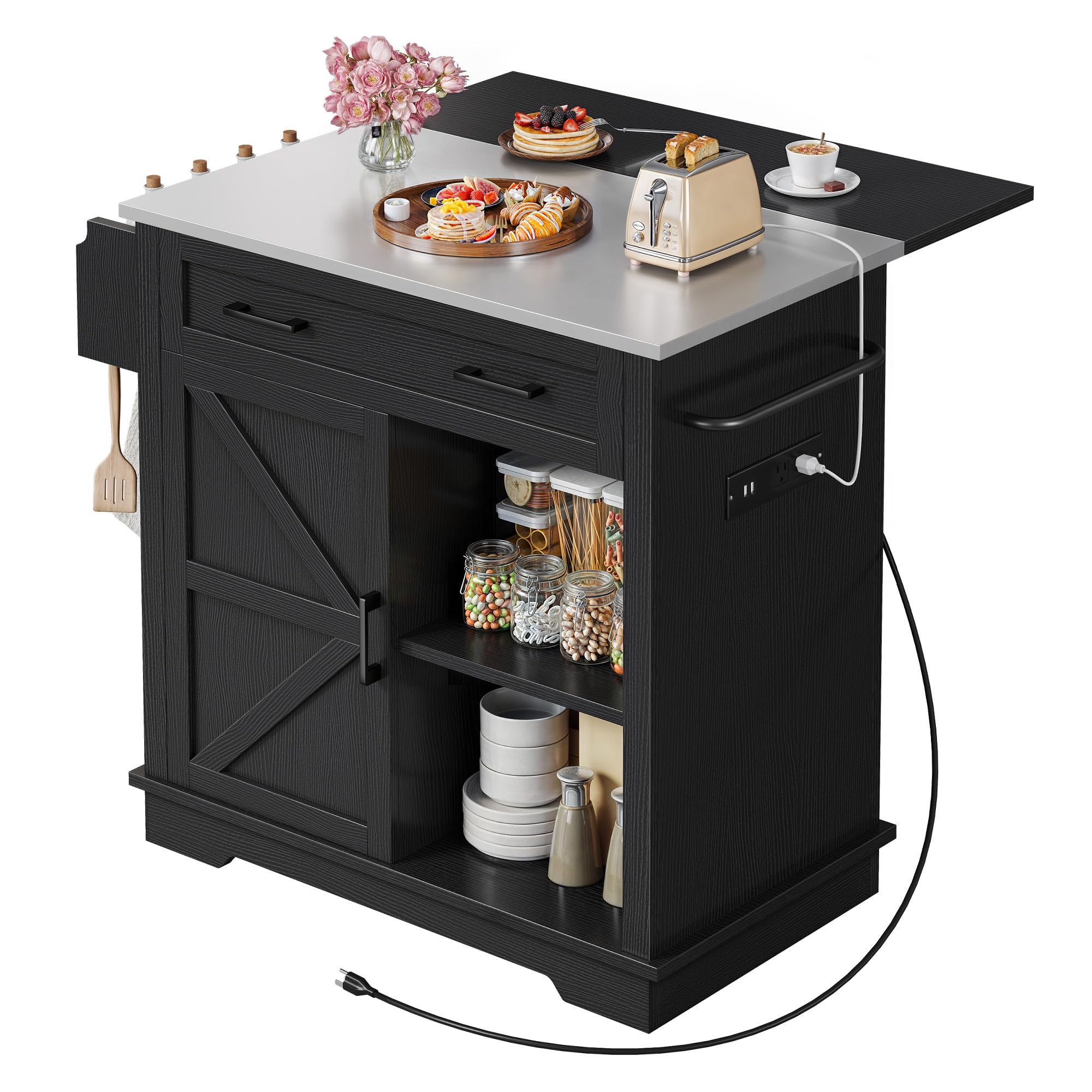 Amazon.com: DWVO Kitchen Island w Stainless Steel Top Drop Leaf Bar ...