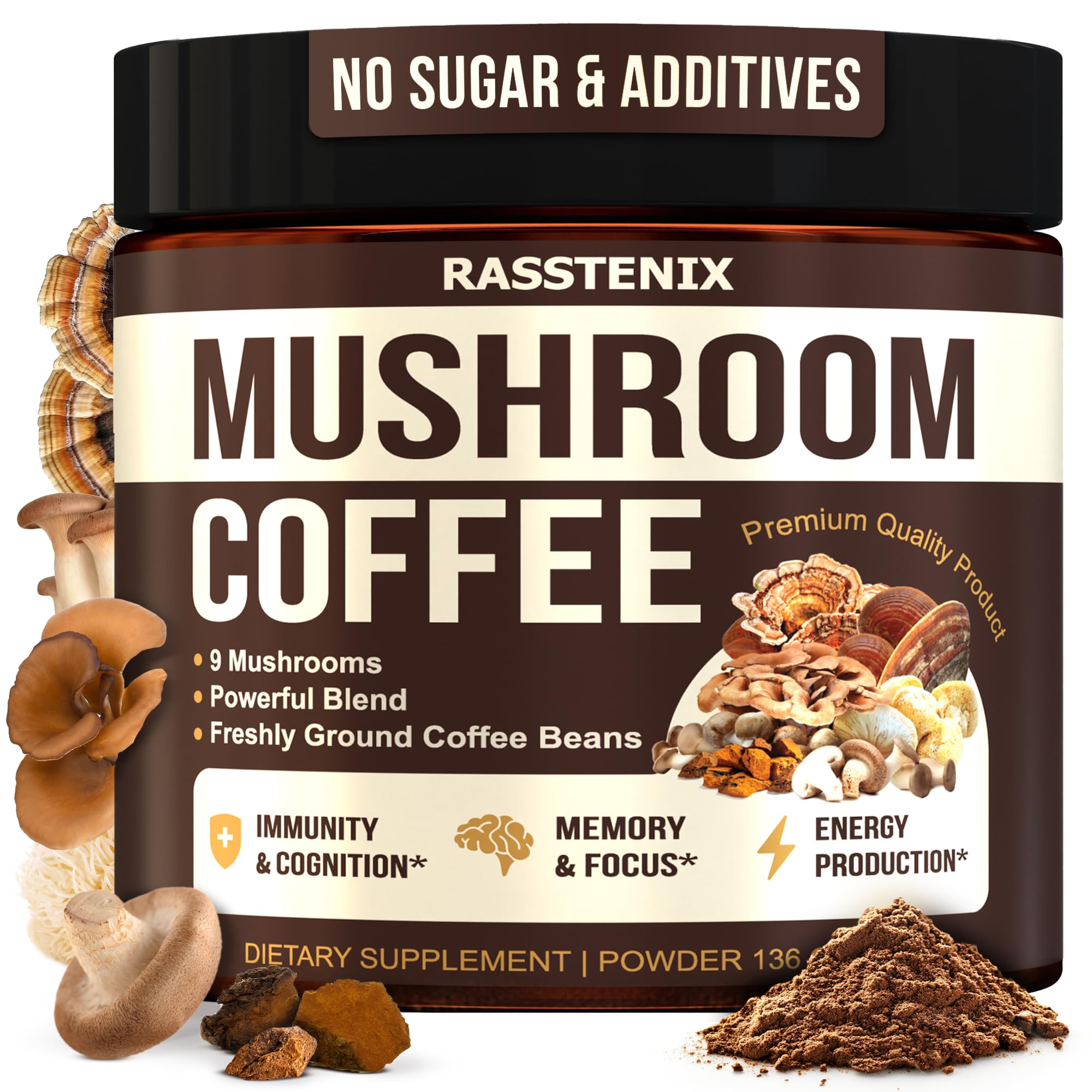 Amazon.com: Rasstenix Mushroom Coffee Organic - 9 Mushroom Adaptogen ...