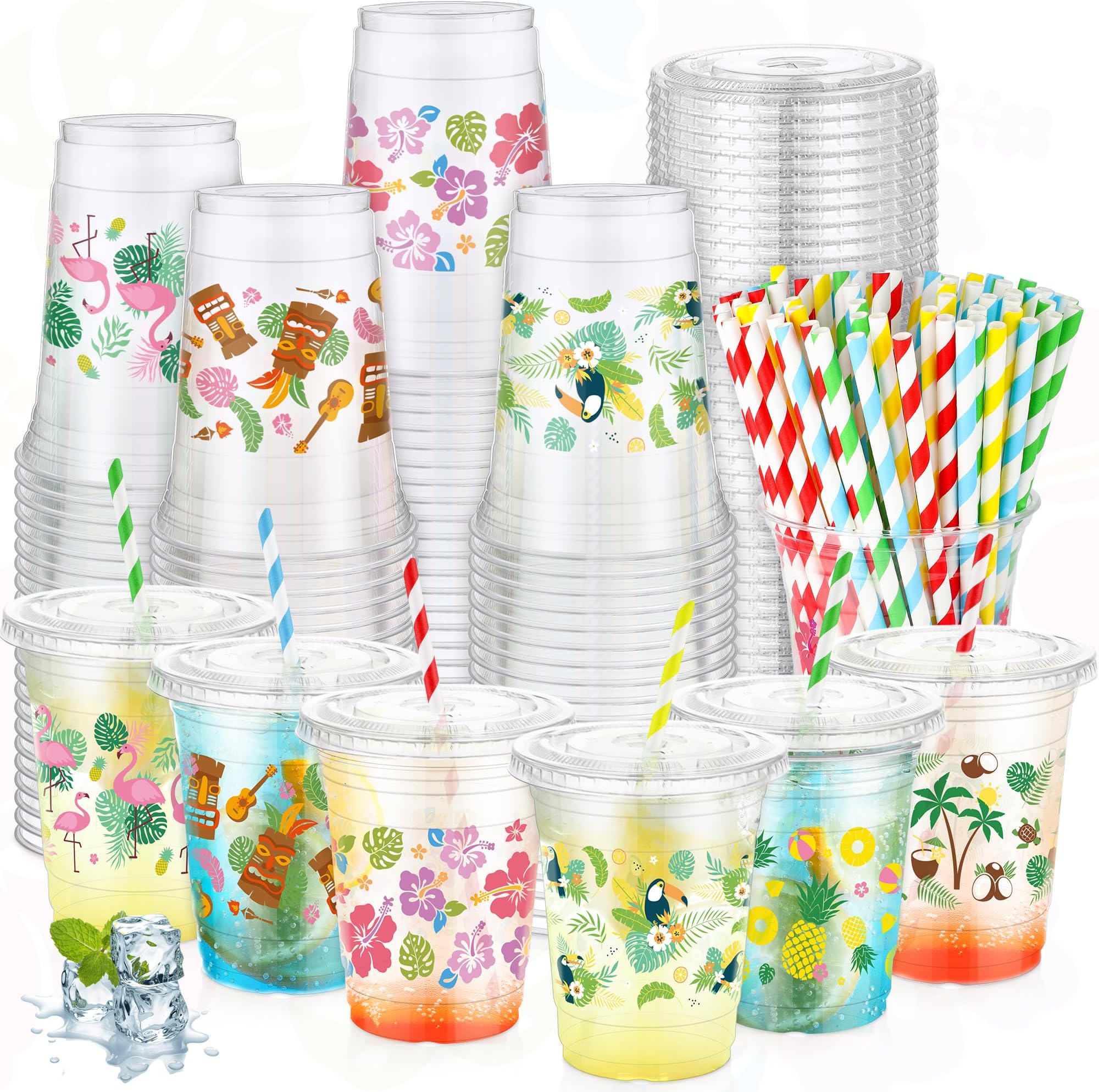 Amazon.com: Hushee 60 Pcs Tropical Plastic Cups 16 oz Hawaiian Luau ...