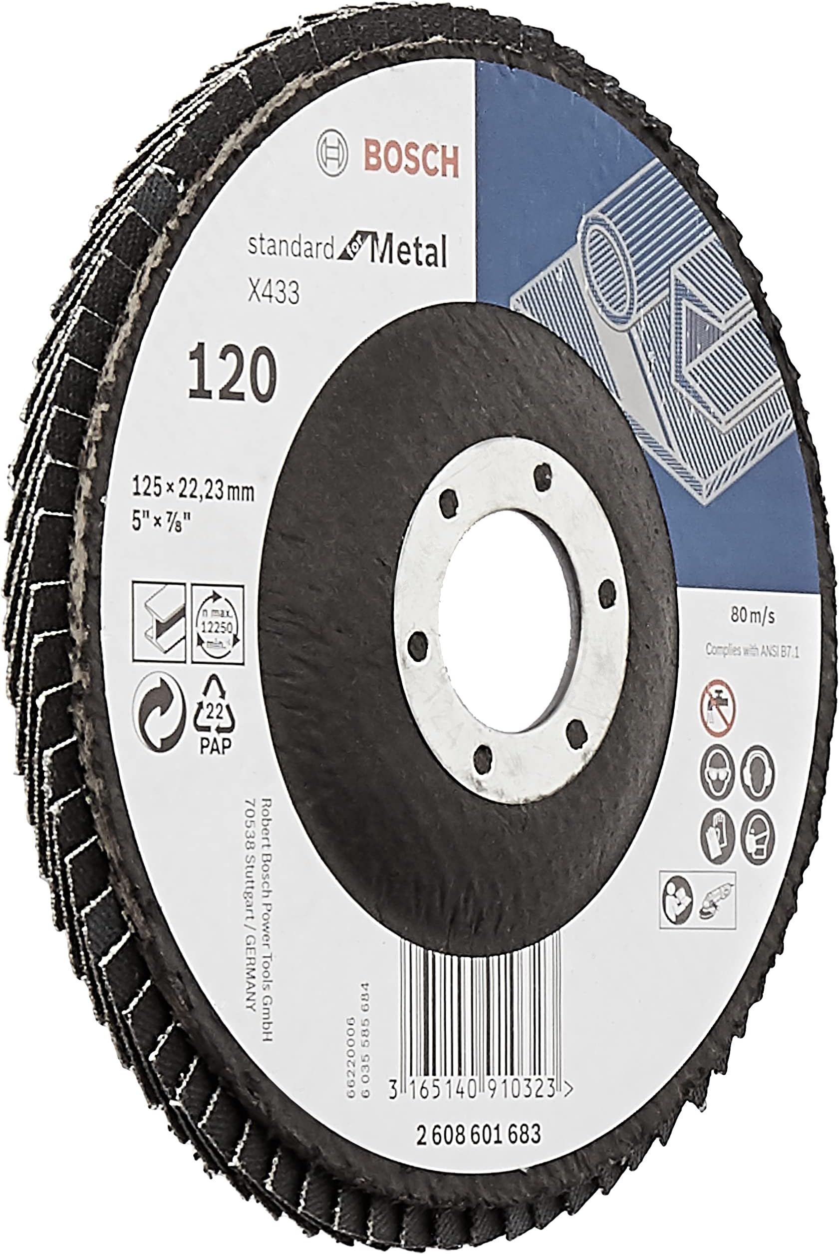 Bosch Professional Flap Disc 5" / 125mm, X433, Grit 120, 11pc : Amazon ...