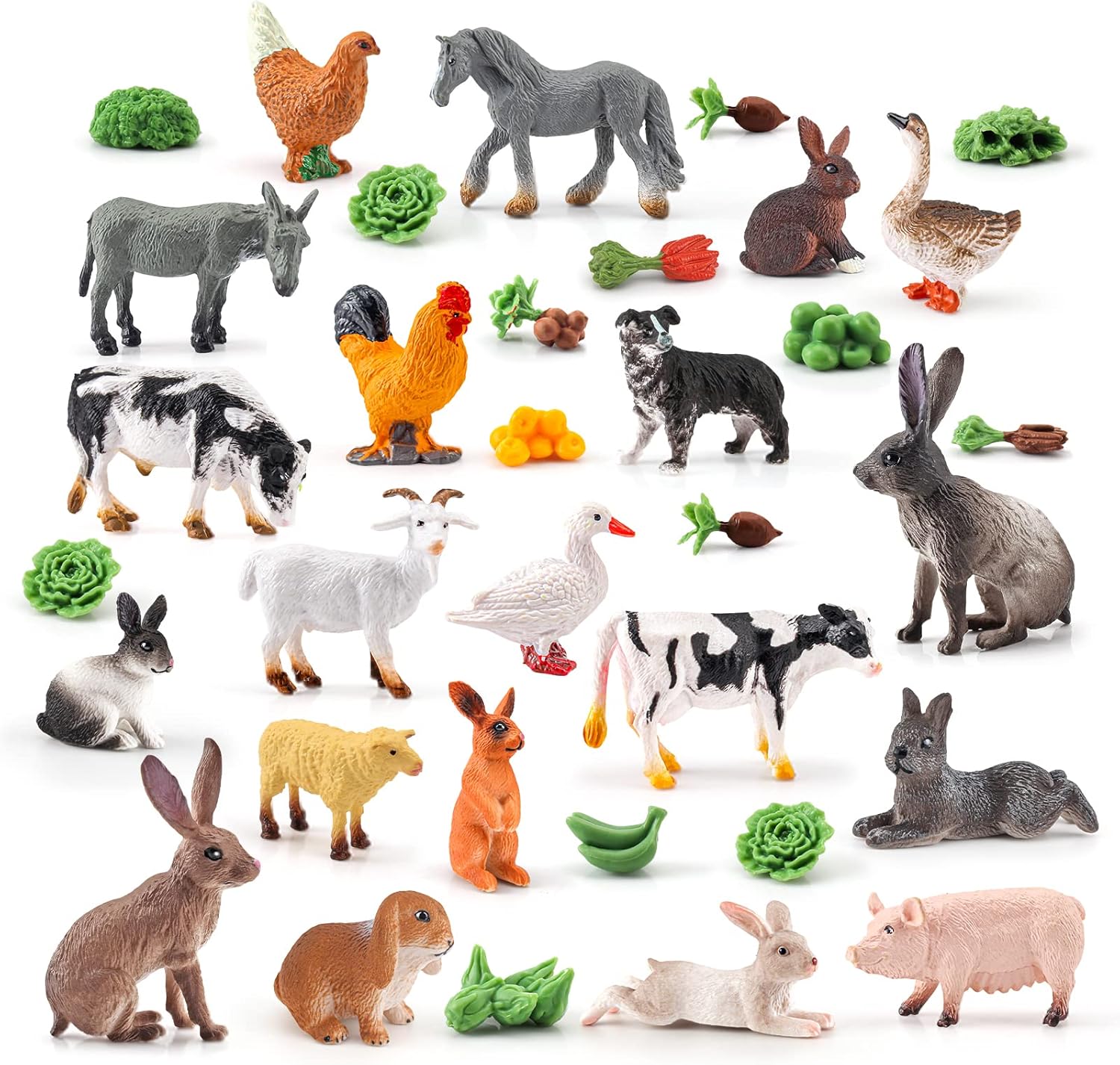 Amazon.com: Mini Rabbit Action Figures Toys Set 34PCS Farm Animals Toys ...