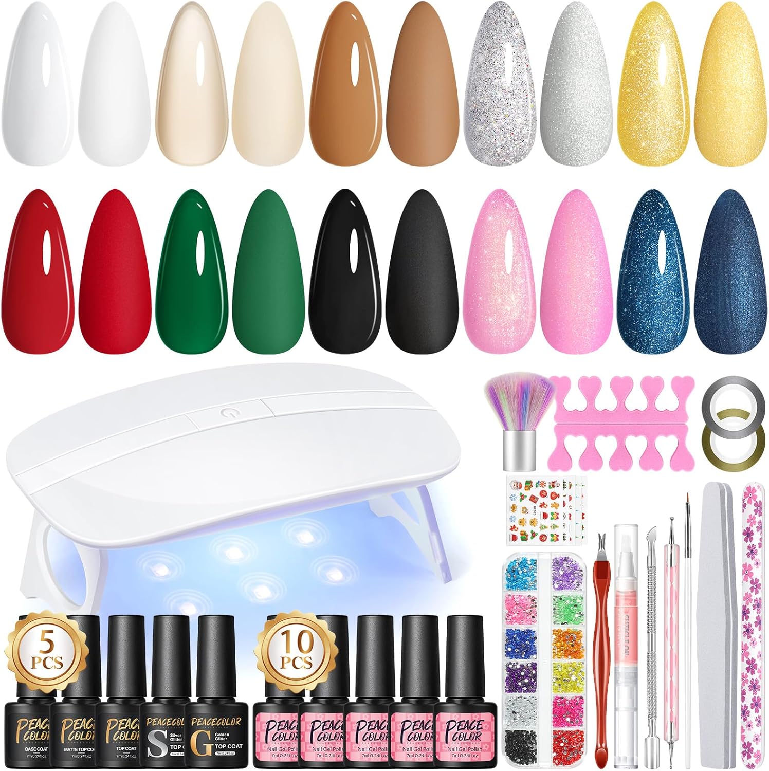 Peacecolor Gel Nail Polish Kit with U V Light 10 Christmas Colors Gel ...