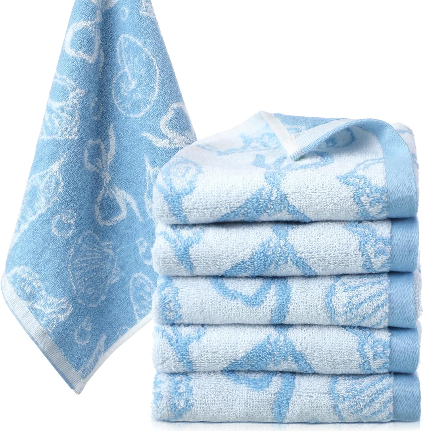 Amazon.com: Remagr 6 Pcs Light Blue Bow Seashell Washcloths Summer ...