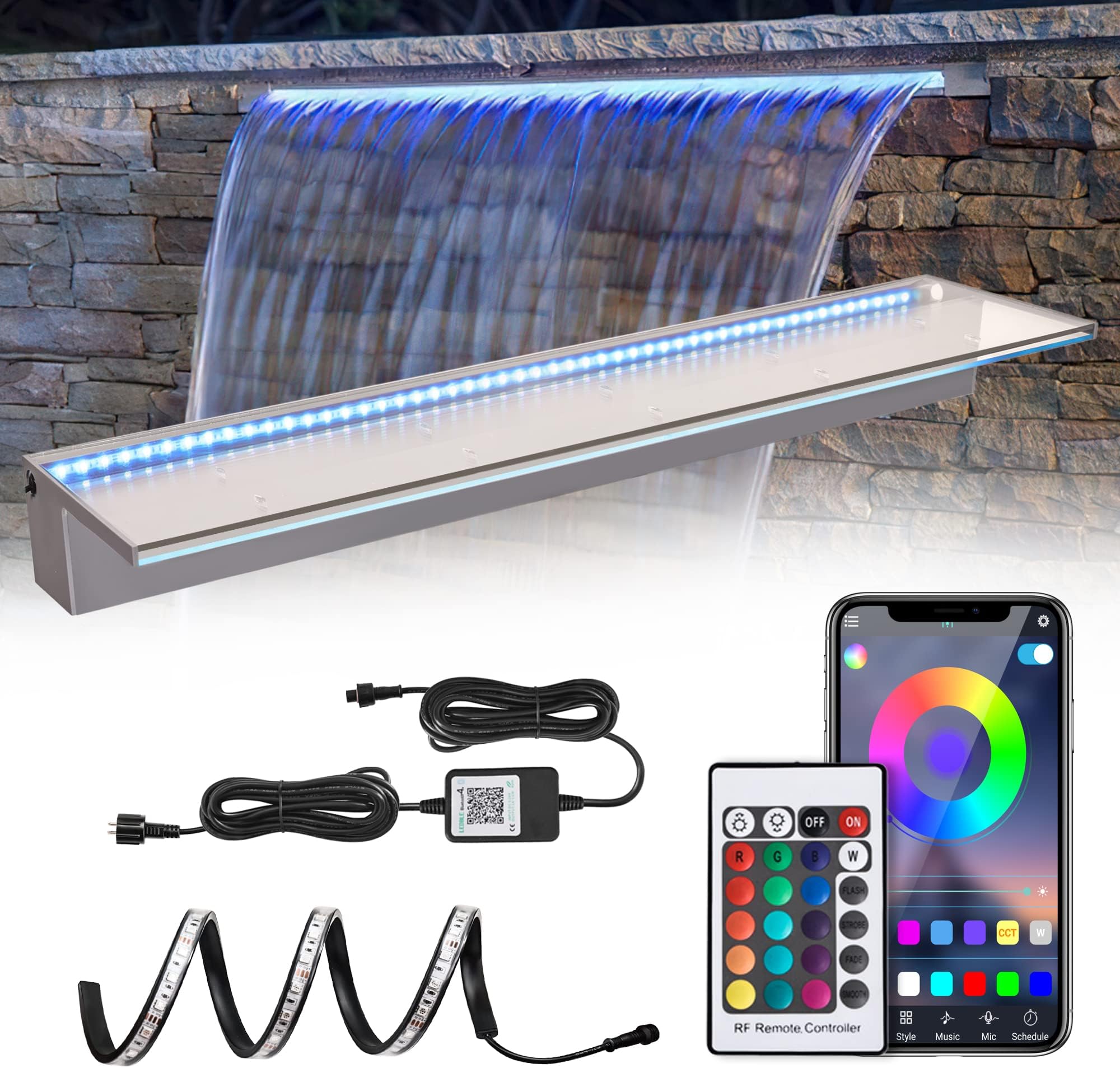 LONGRUNNEW Fuente y cascada de vertedero rectangular para alberca, de ...