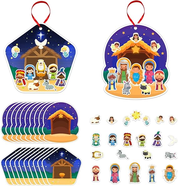 Amazon.com: FLYAB 24PCS Make a Nativity Scene Stickers Ornament Craft ...
