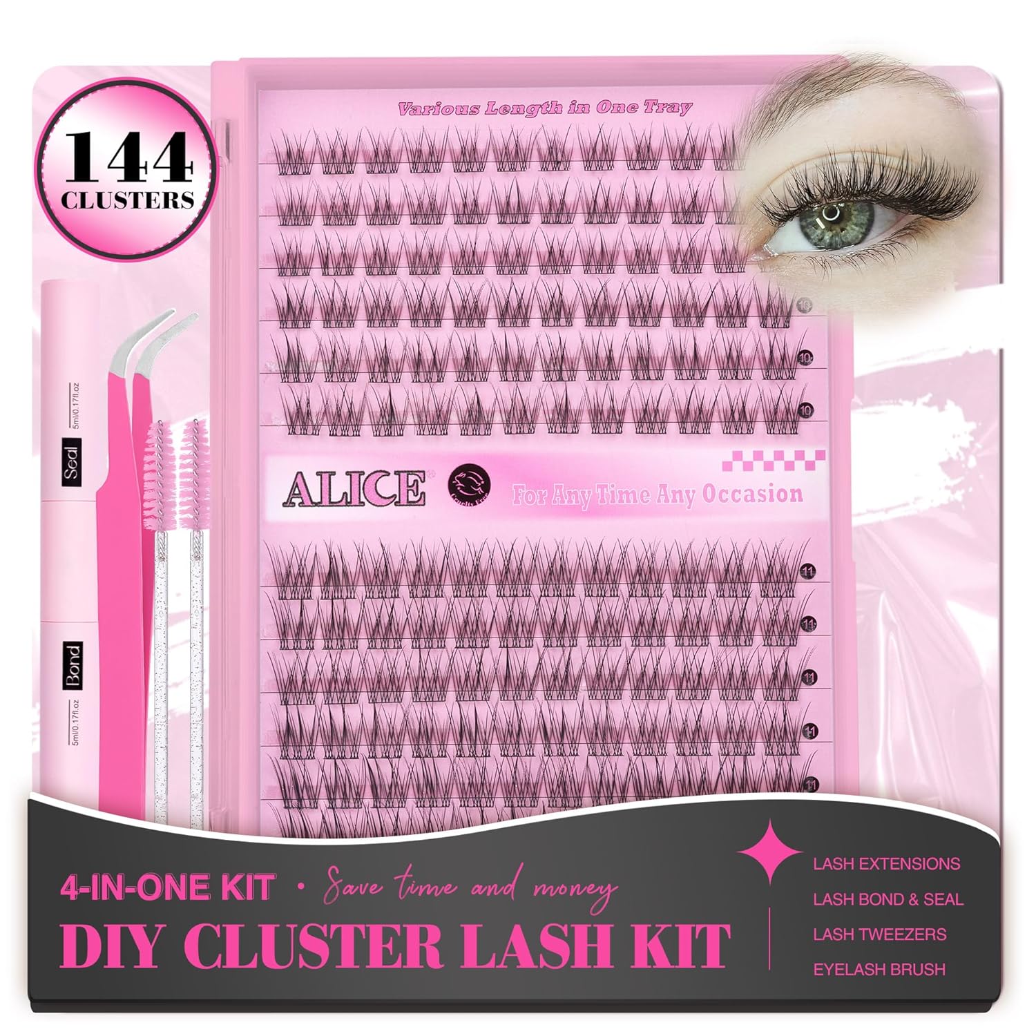 Amazon.com: ALICE DIY Eyelash Extensions Kit 9-11MM Natural, Lash ...