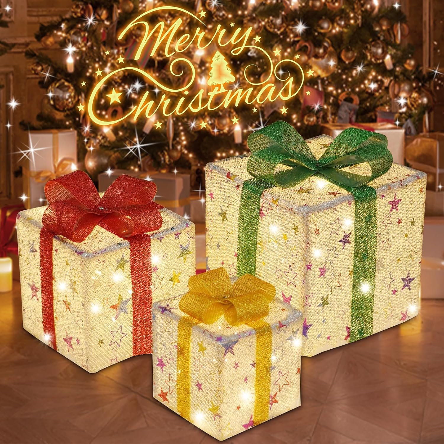 Amazon.com: Christmas Lighted Gift Boxes Large, Set of 3 Light Up Gift ...