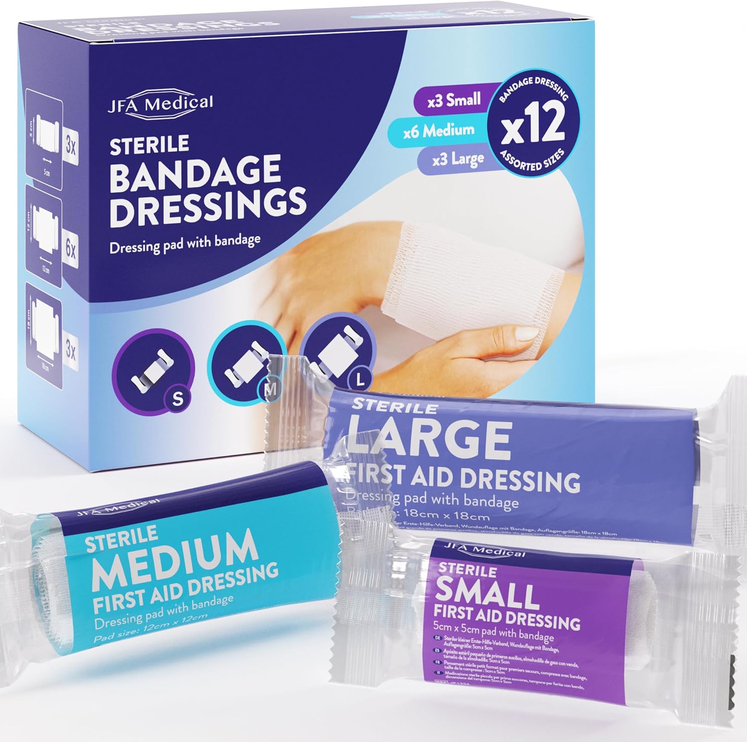 JFA Medical First Aid Sterile Bandage Dressings for Wounds Assorted ...
