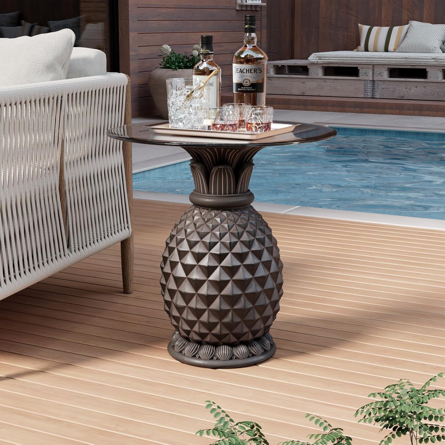 Amazon.com: COSIEST Outdoor Side Table,Concrete Side Table w Pineapple ...