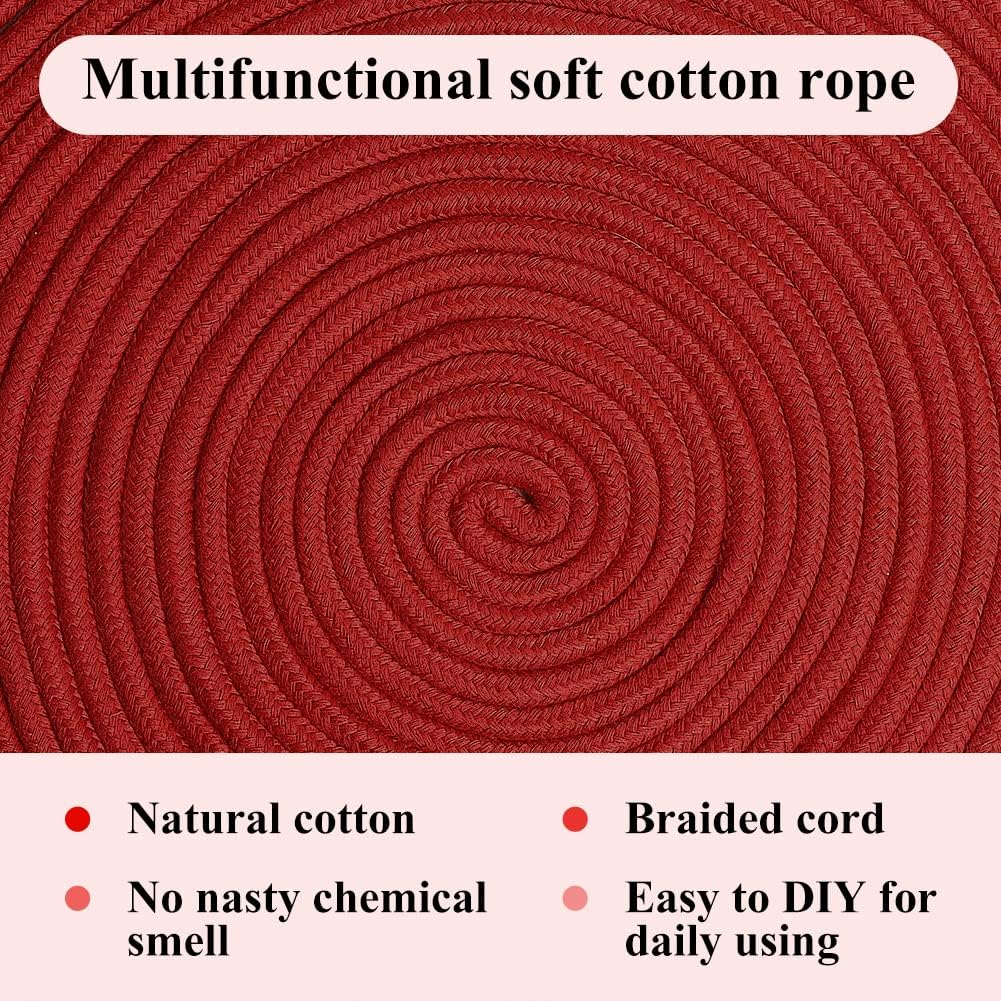 Cotton Rope 8mm, 2 PCS Red Multipurpose Soft Cotton Rope Cord 8mm 10M ...
