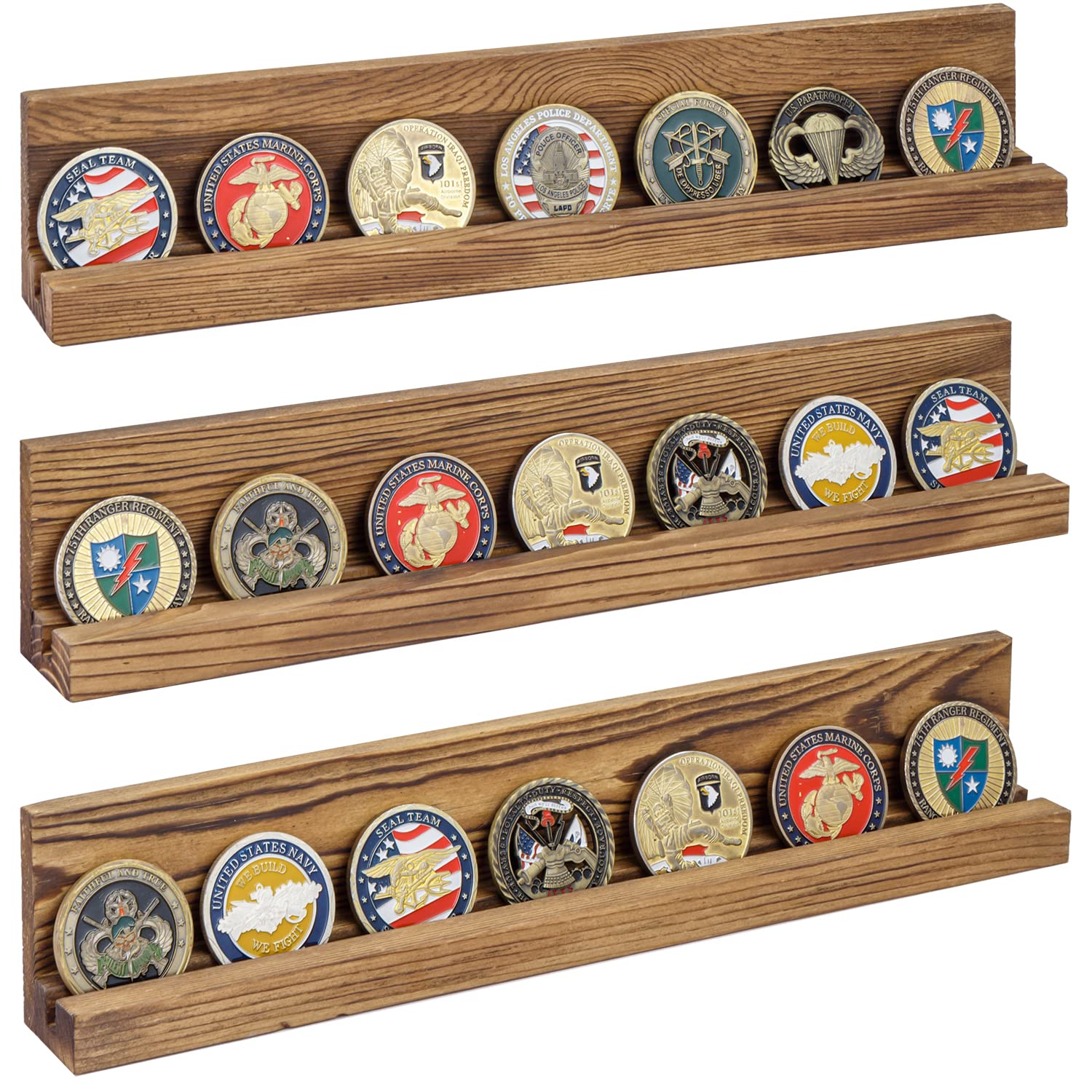 MyGift Wall Mounted Rustic Dark Burnt Wood Military Challenge Coin ...