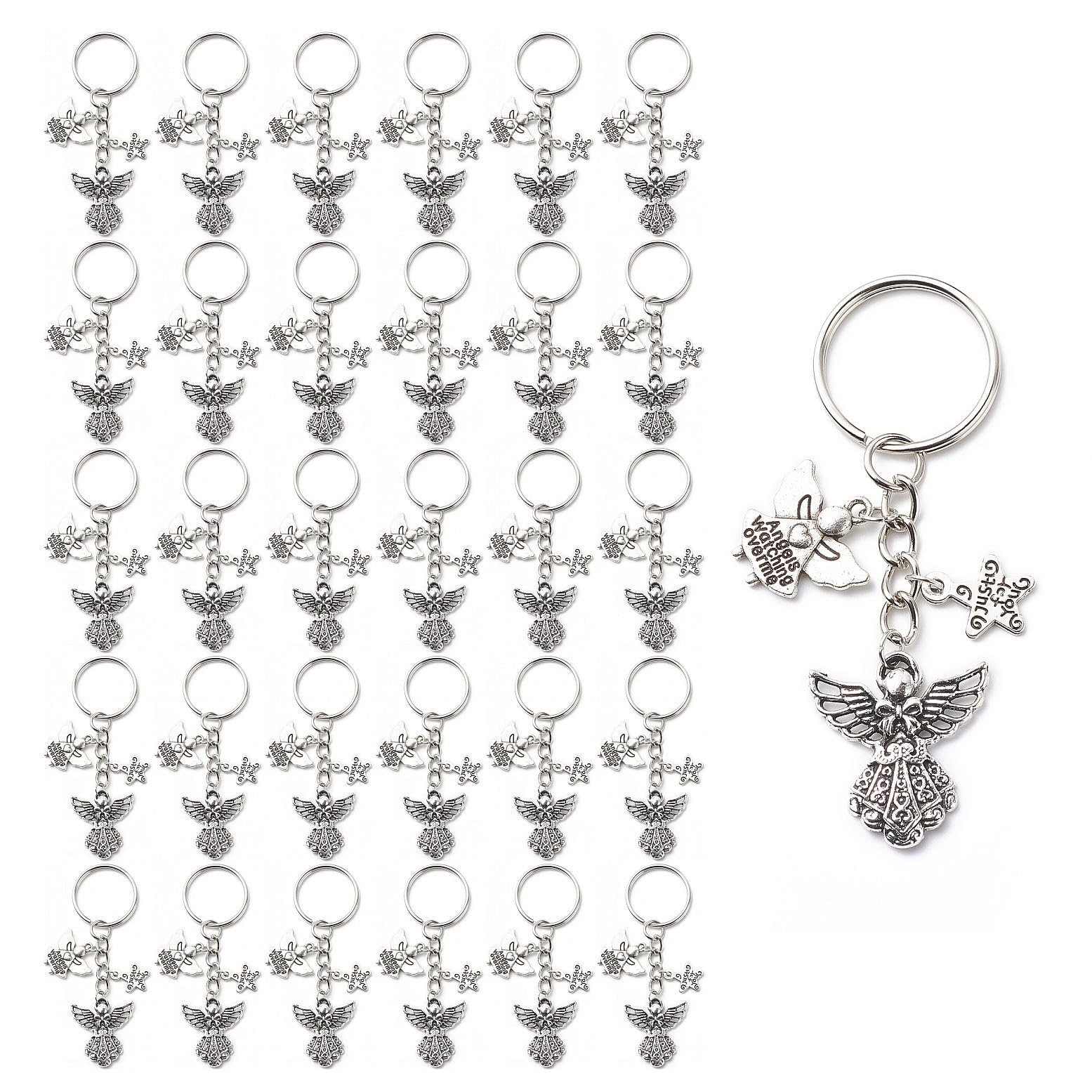 JZK 30x Guardian angel keyring keychains key charms for christening ...