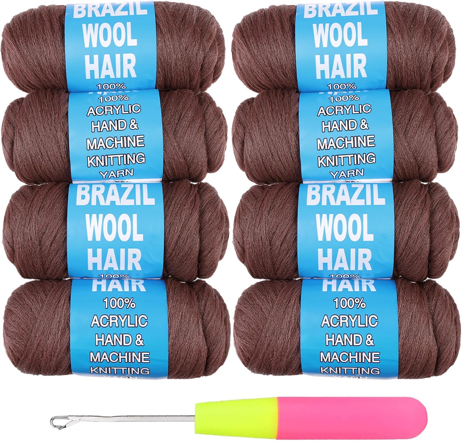 Amazon.com : RuiYok 8 Pcs Brown Brazilian Wool Hair for Braids Acrylic ...