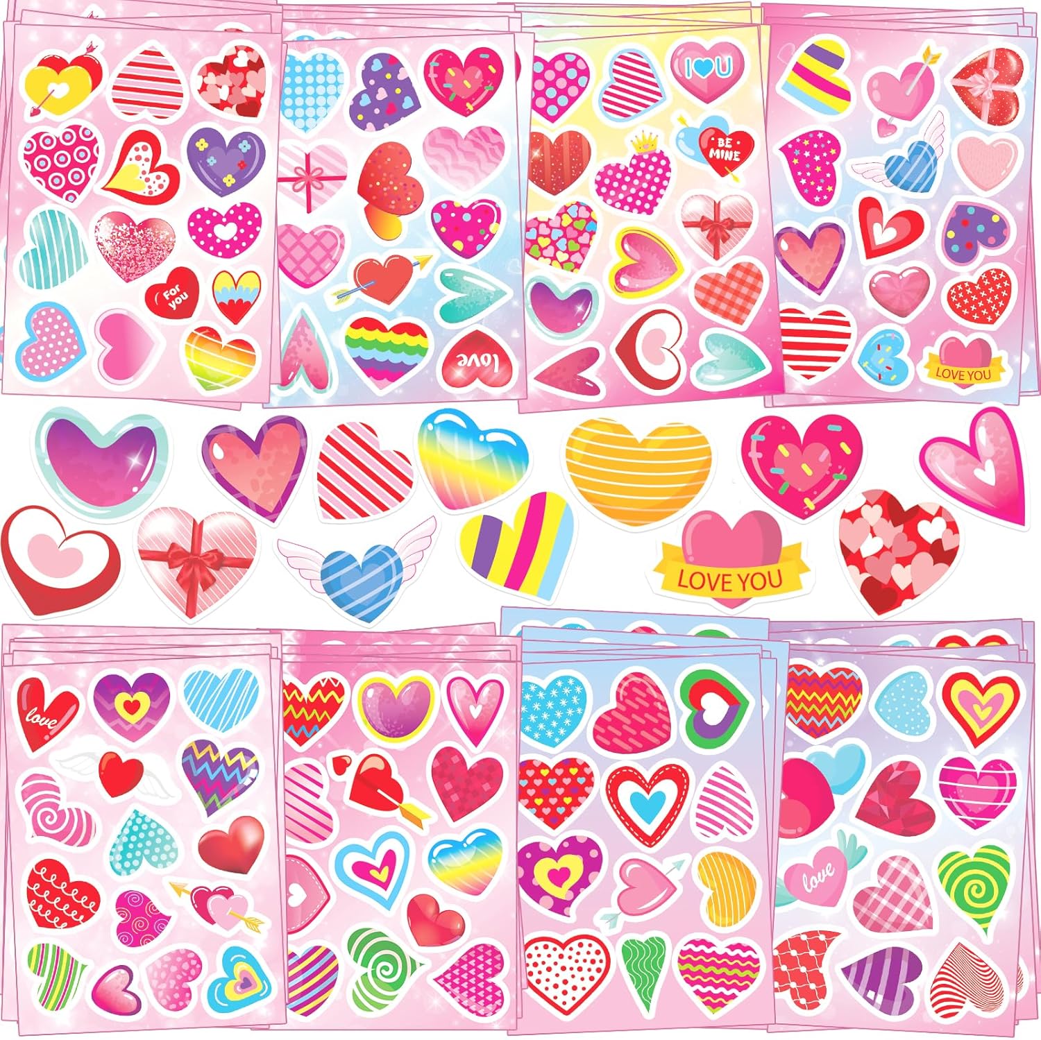 Amazon.com: UPINS 48 Sheets Valentines Heart Stickers for Kids, Love ...