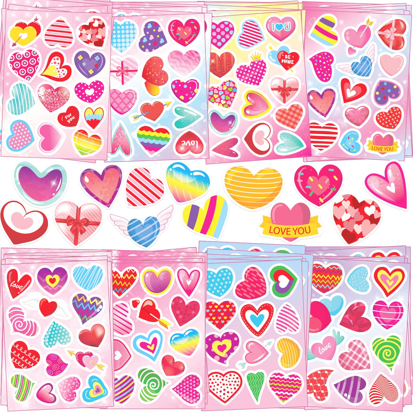 Amazon.com: UPINS 48 Sheets Valentines Heart Stickers for Kids, Love ...