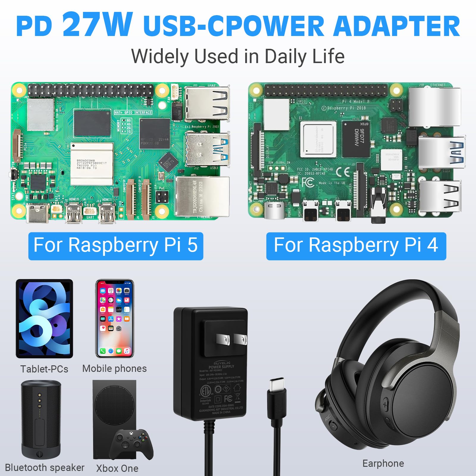 Snapklik.com : Power Supply For Raspberry Pi 5, PD Adapter USB C 5V 5A ...