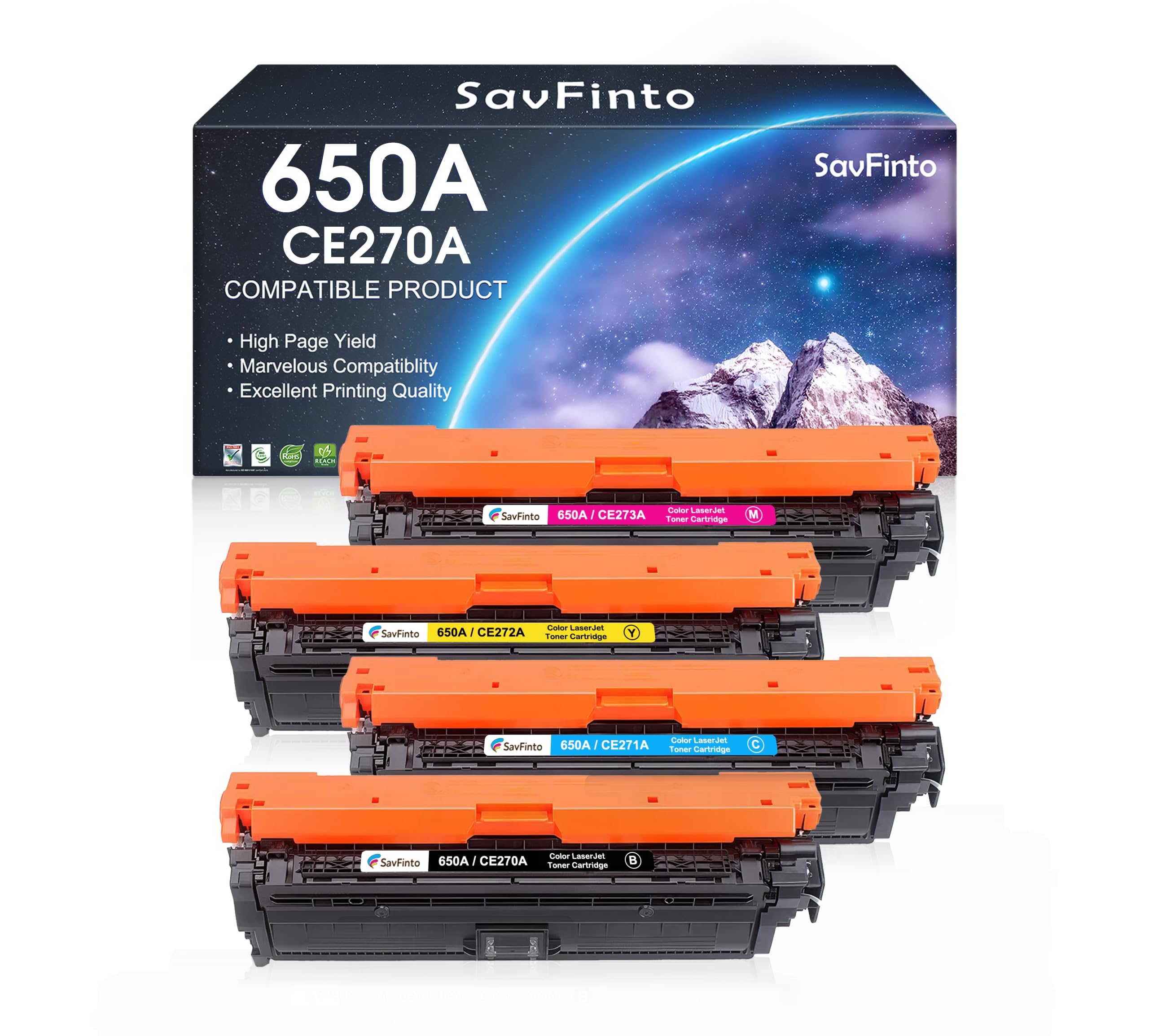 Amazon.com: SavFinto 650A Toner Cartridge CE270A CE271A CE272A CE273A Replacement for HP Color ...