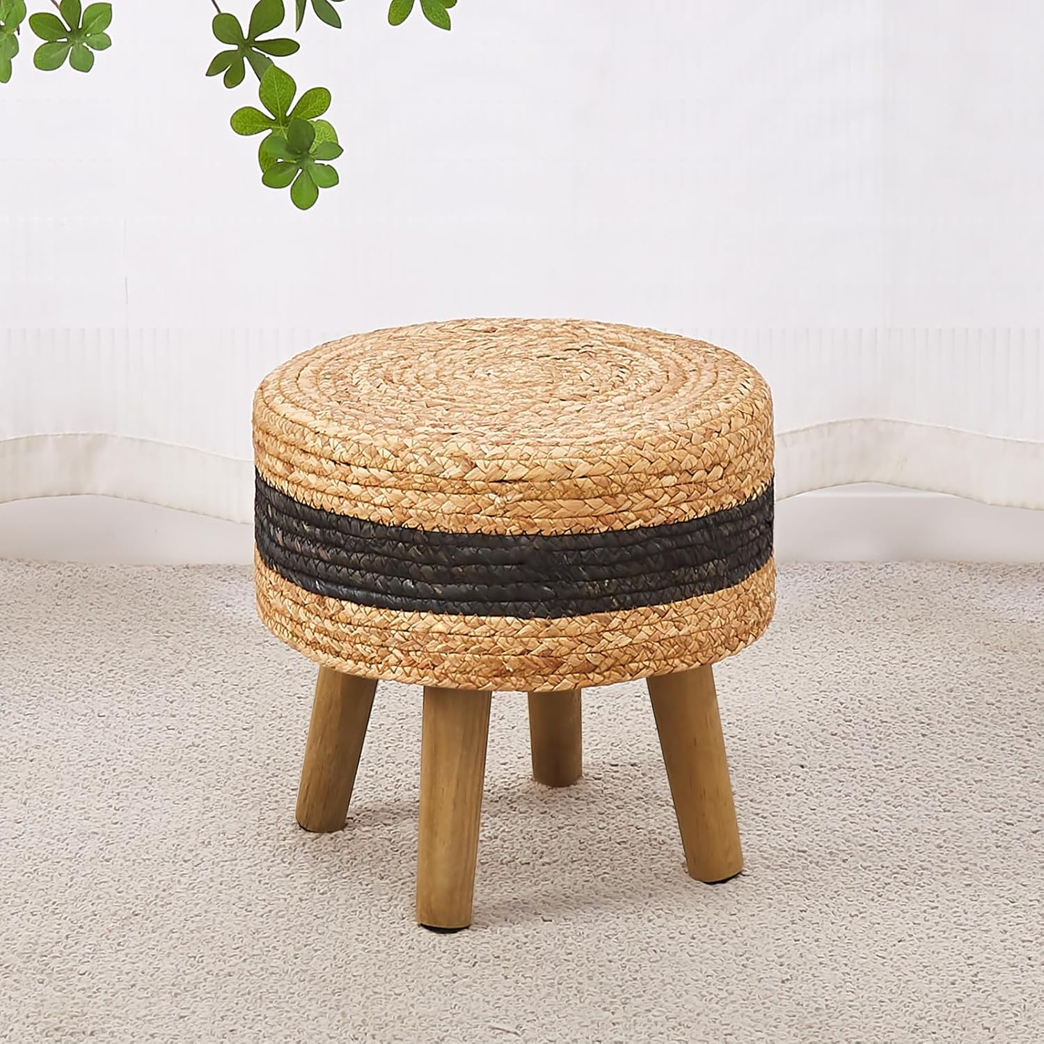Amazon.com: Cpintltr Round Ottoman Natural Seagrass Footstool Hand ...