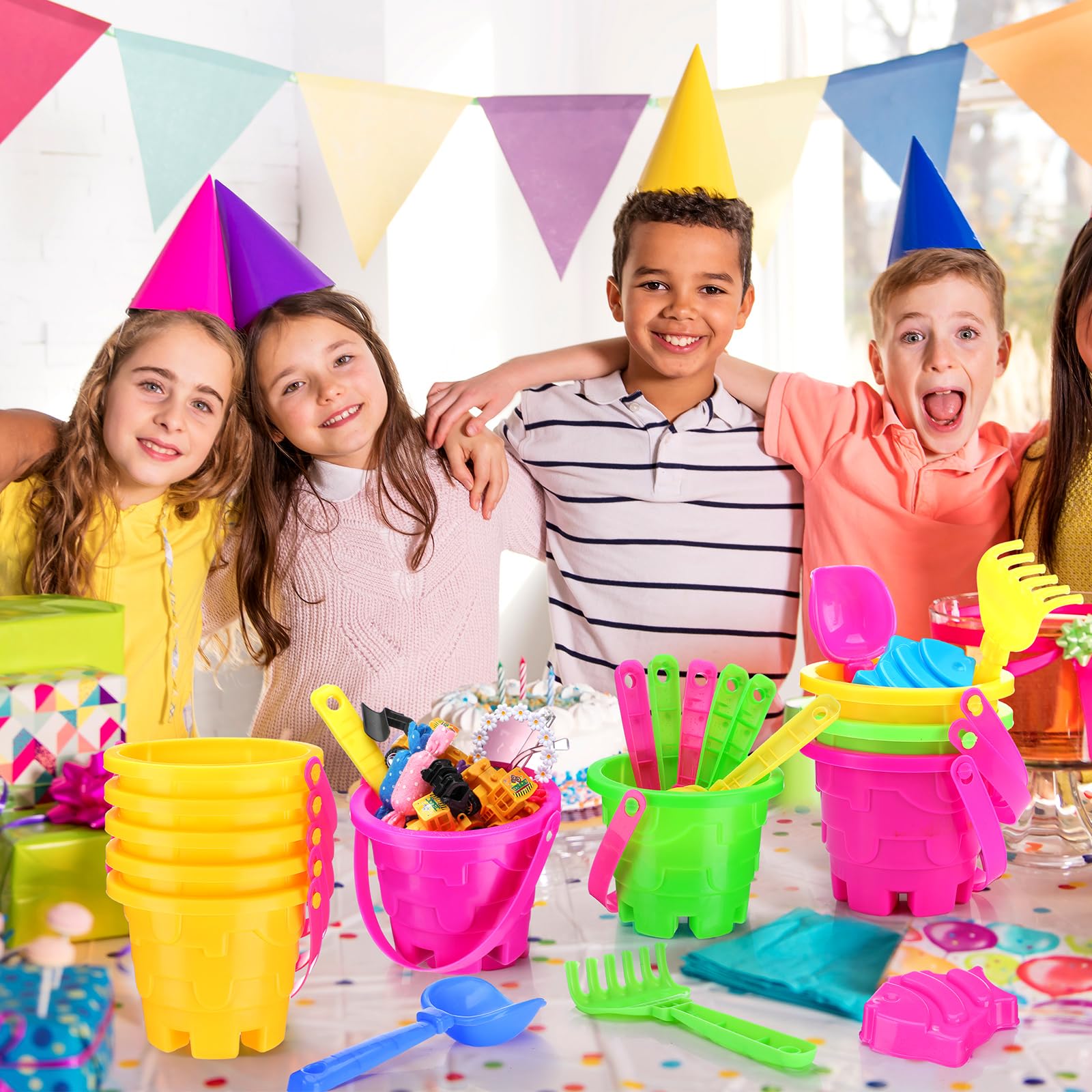 Jexine 24 Set Sand Buckets and Shovels for Kids Mini Sand Bucket Party ...