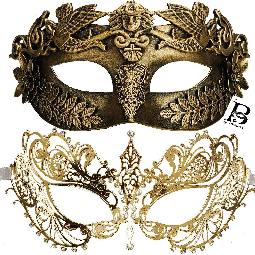 Amazon.com: Couple's Masquerade Masks for Him and Her Venetian Wedding ...