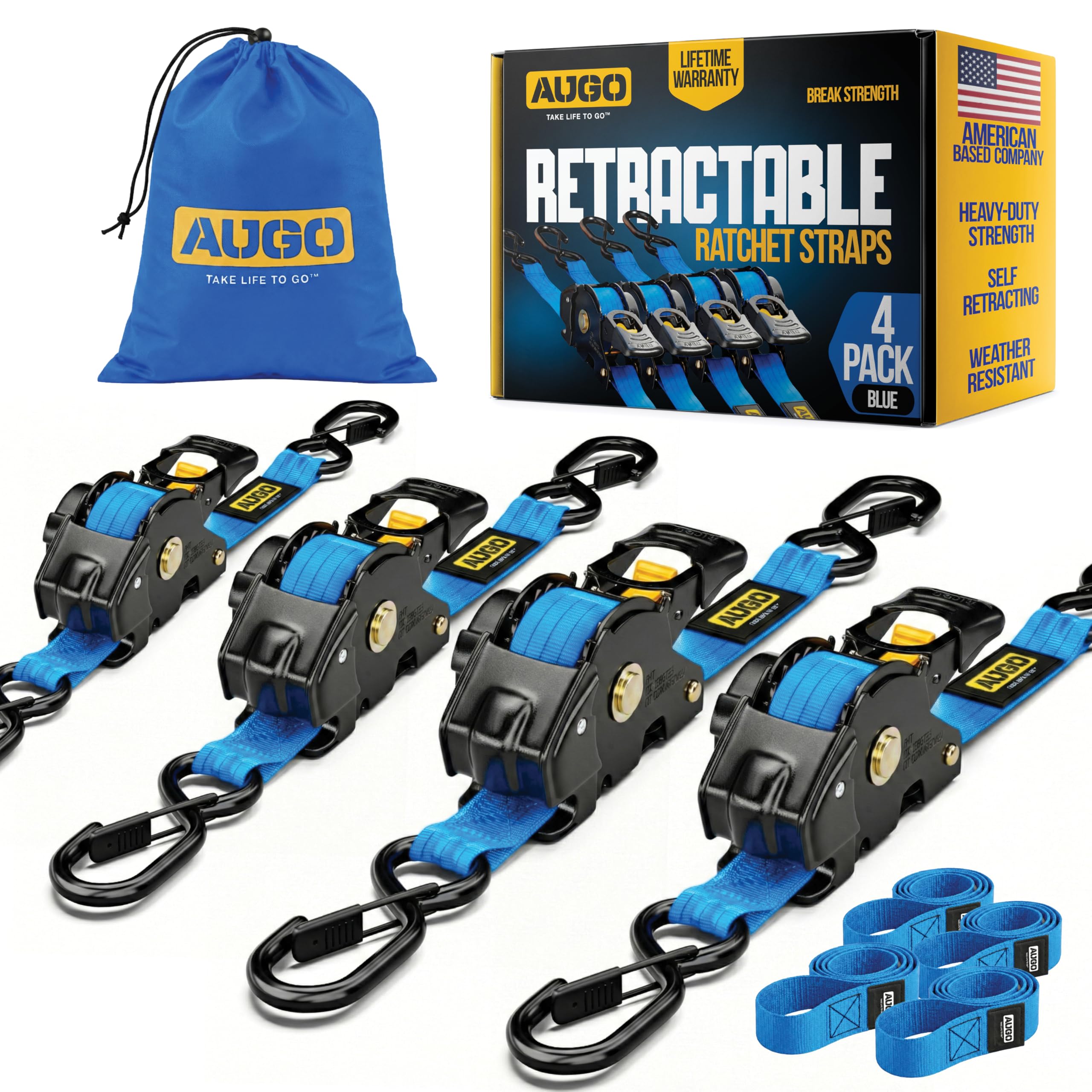 Snapklik.com : AUGO Retractable Ratchet Straps 4 Heavy Duty Ratchet ...