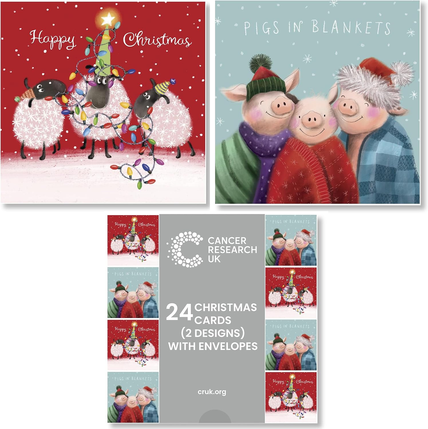 Cancer Research UK Box of 24 Charity Christmas Cards - 2 Designs ...