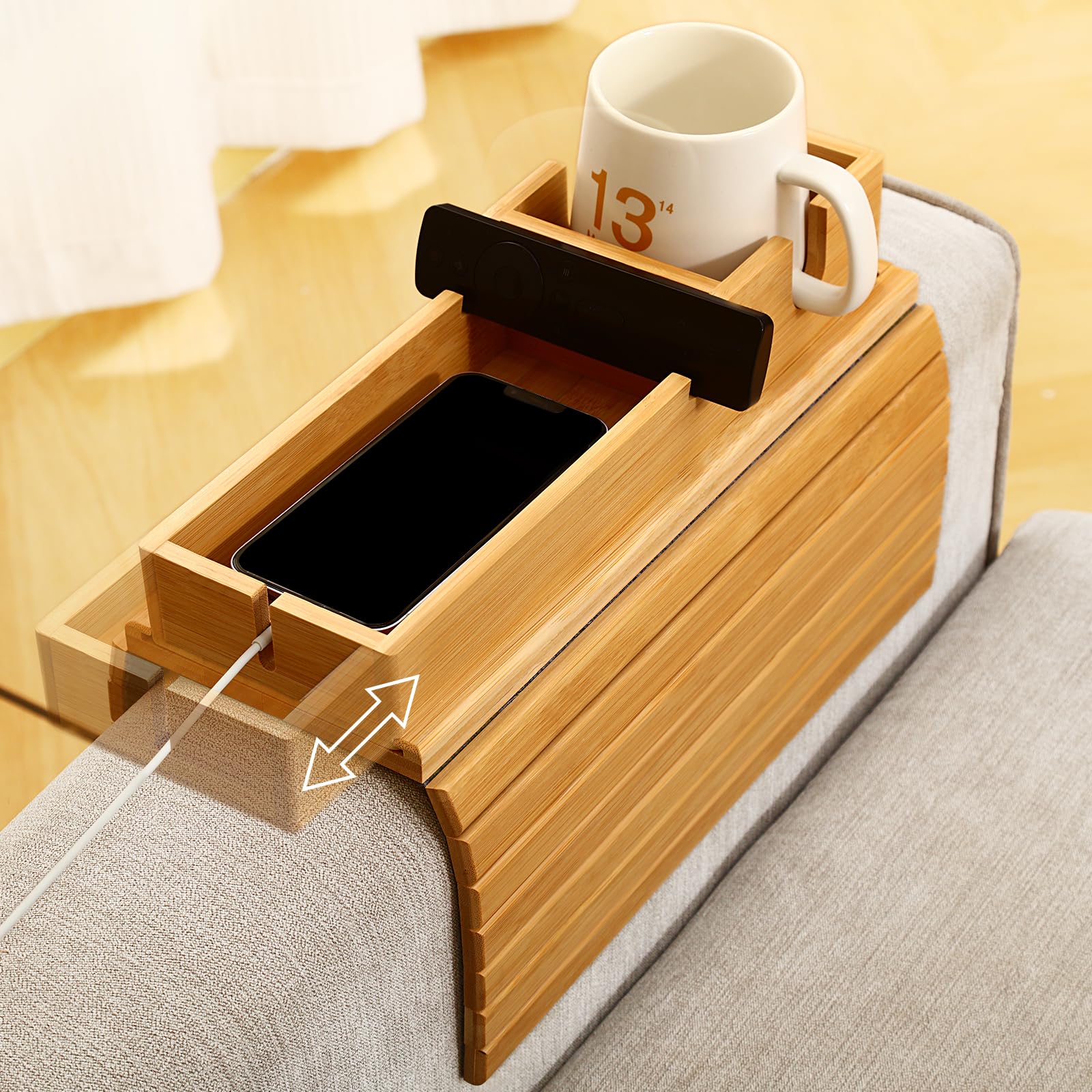 Amazon.com: Bamboo Couch Arm Tray/Sofa Armrest Tray with Detachable ...