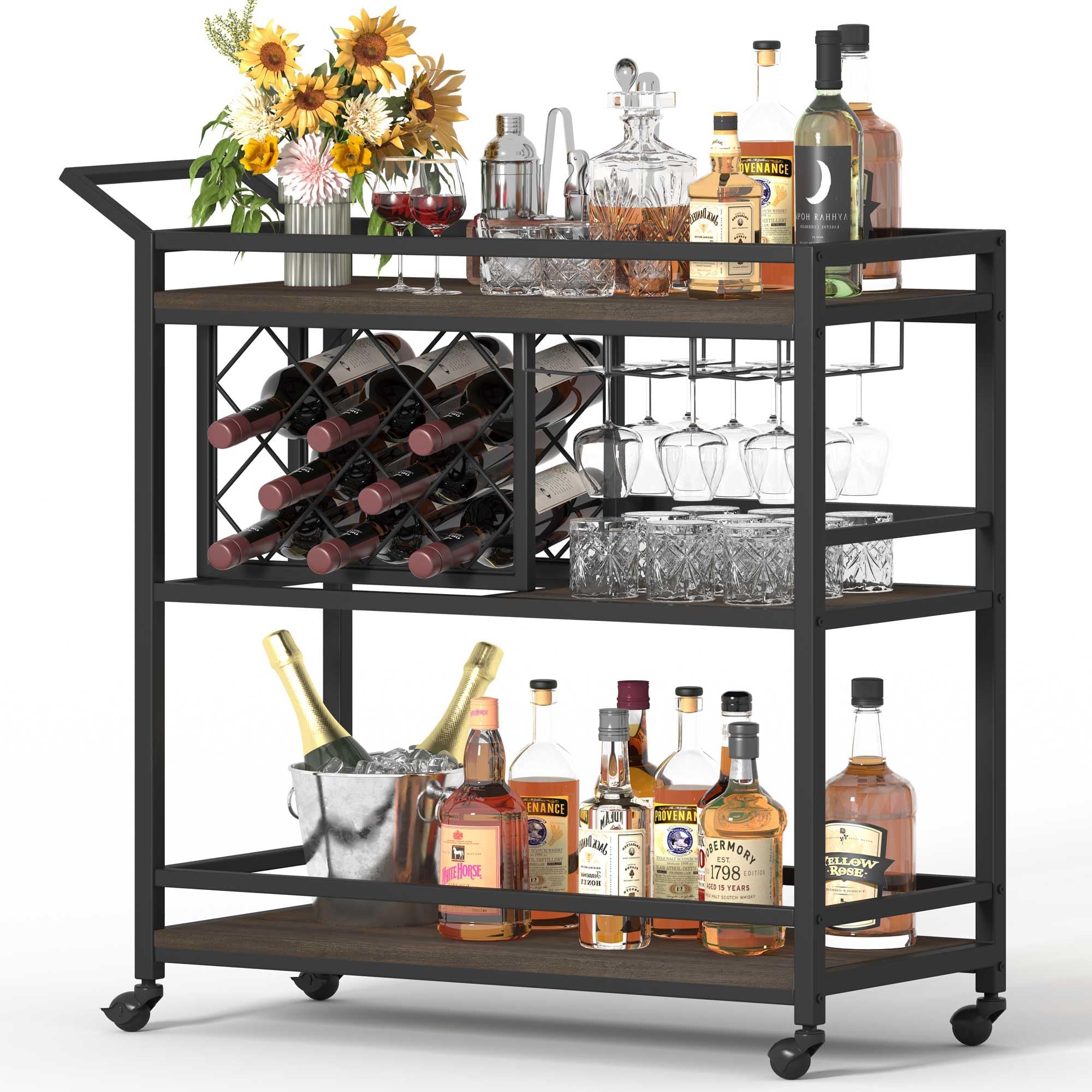 Amazon.com - Henn&Hart 33" Wide Rectangular Bar Cart with Glass and ...