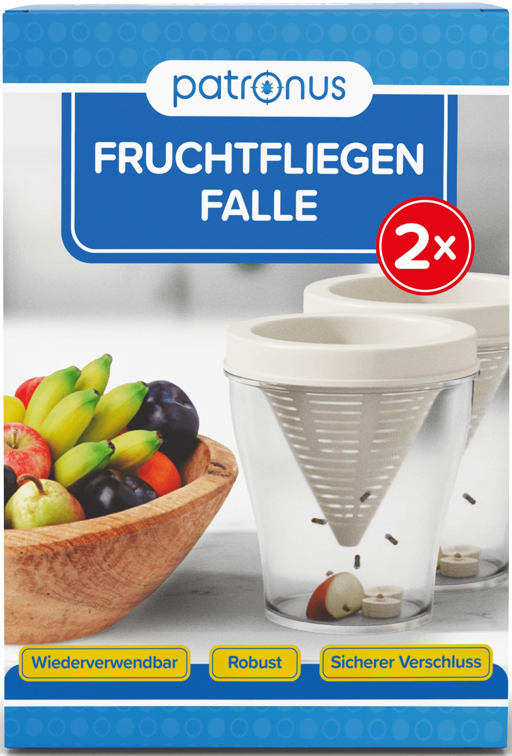 Patronus Fruchtfliegenfalle für Küche - 2X Wiederverwendbare Fruchtfliegen Lebendfalle zum ...