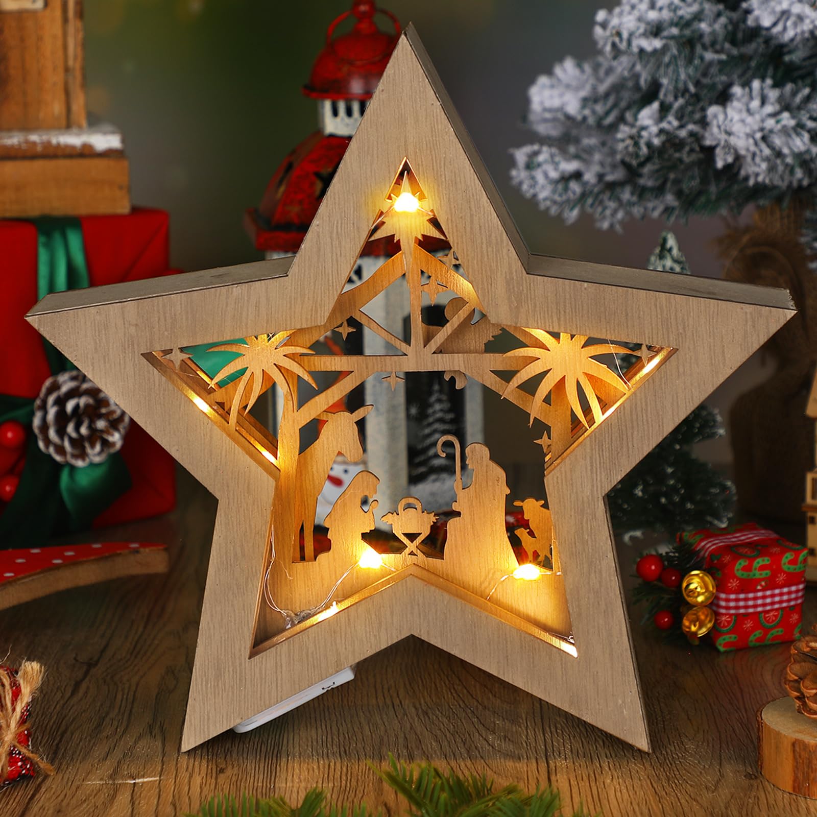 Amazon.com: Liliful Christmas Nativity Scene Wooden Nativity Decor with ...