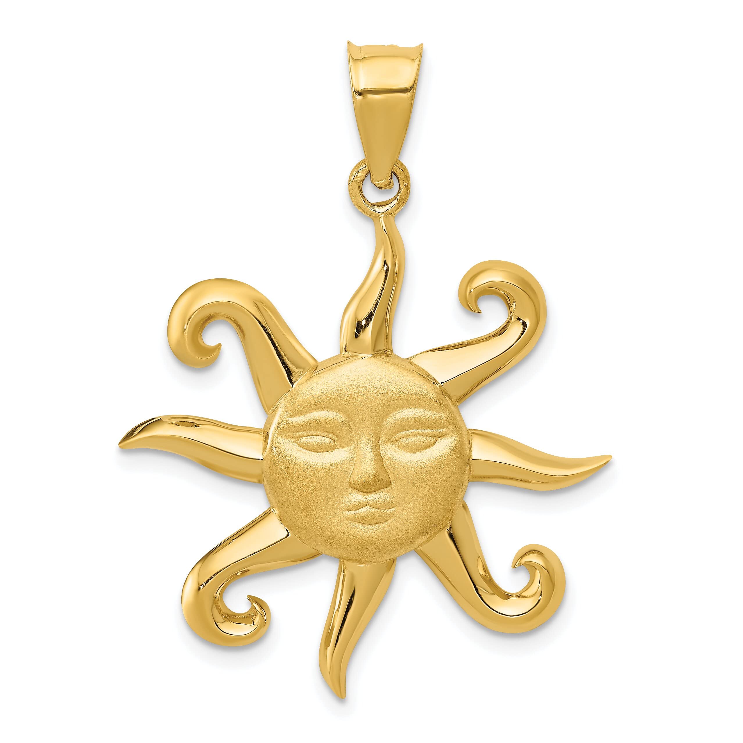 Amazon.com: 14K Gold Smiling Sun Charm Satin Sunshine Pendant ...