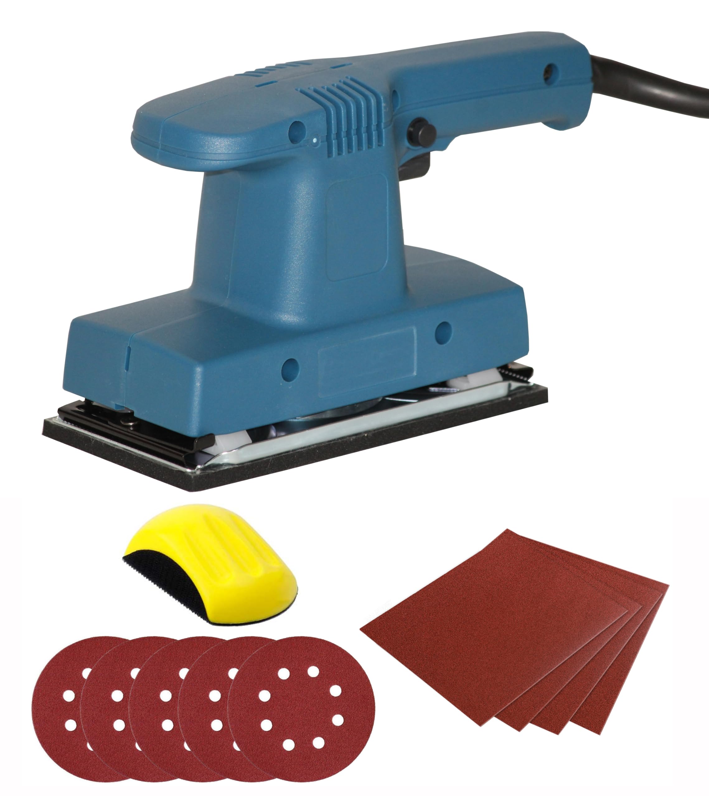 Digital Craft 200W Orbital Sander, Hand Sanding Block, 4Pc Emery Paper ...