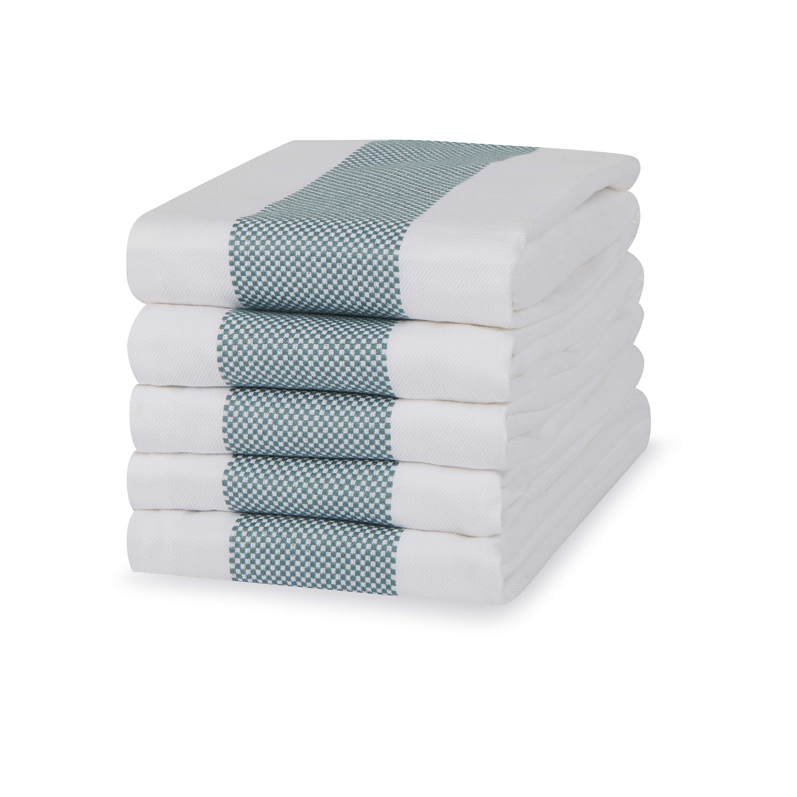 100% Cotton Tea Towel - Teal Mini Chequered Pattern, Pack of 5 ...