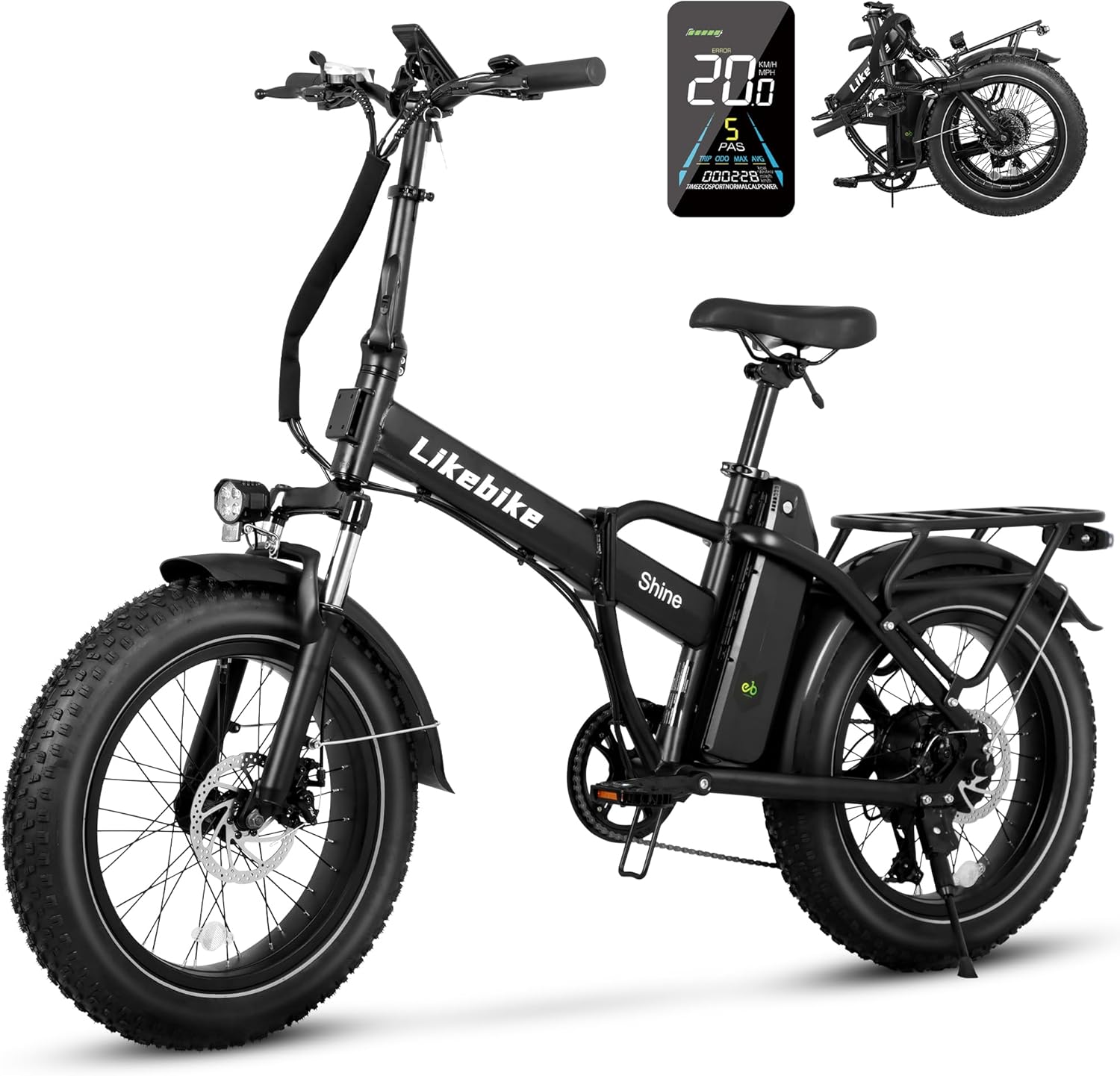 Amazon.com : Likebike Folding Electric Bike for Adults with 500W Motor (Peak 720W),20" 4.0 Fat ...